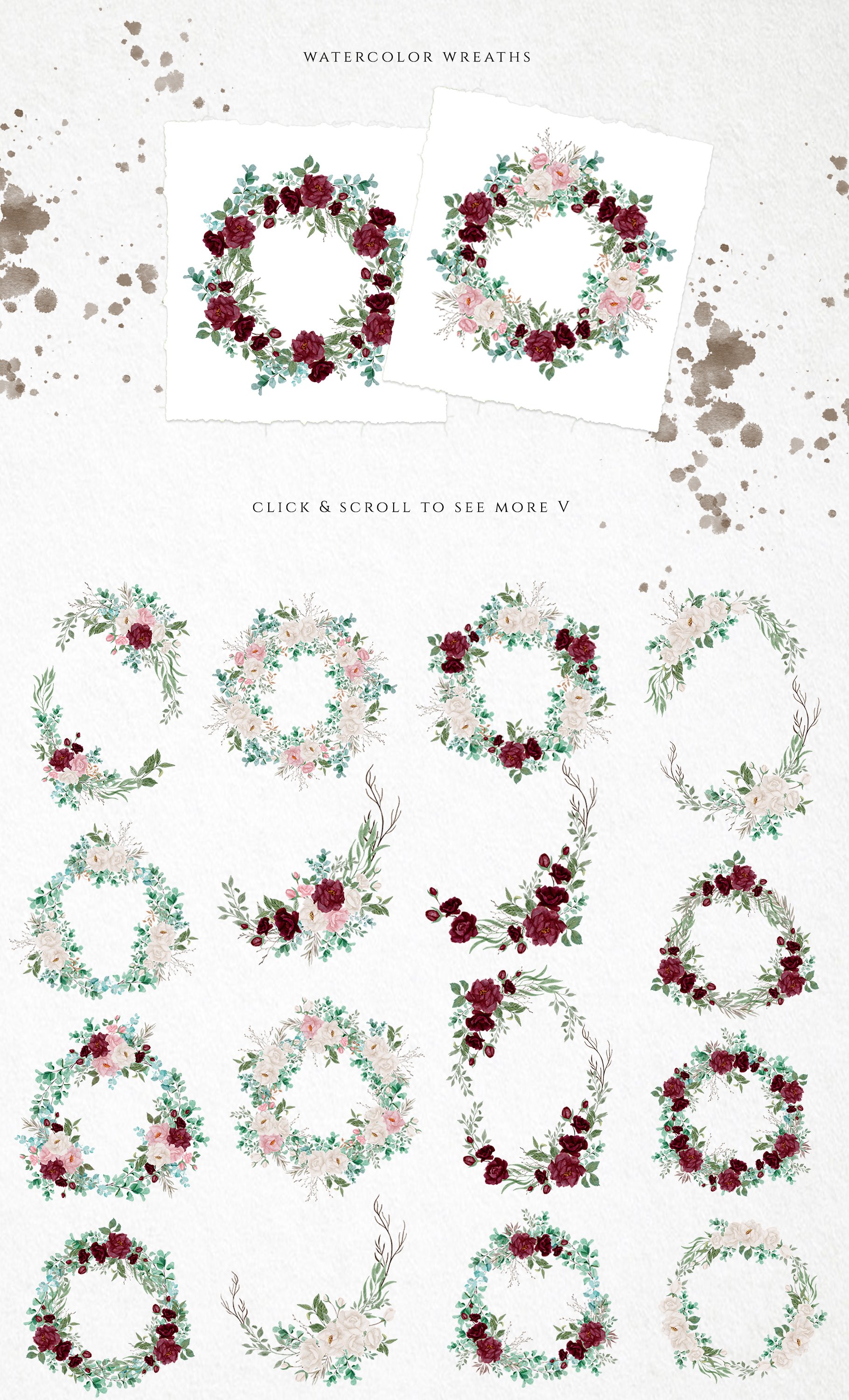 Burgundy Roses Watercolor Collection (810773) | Illustrations | Design ...
