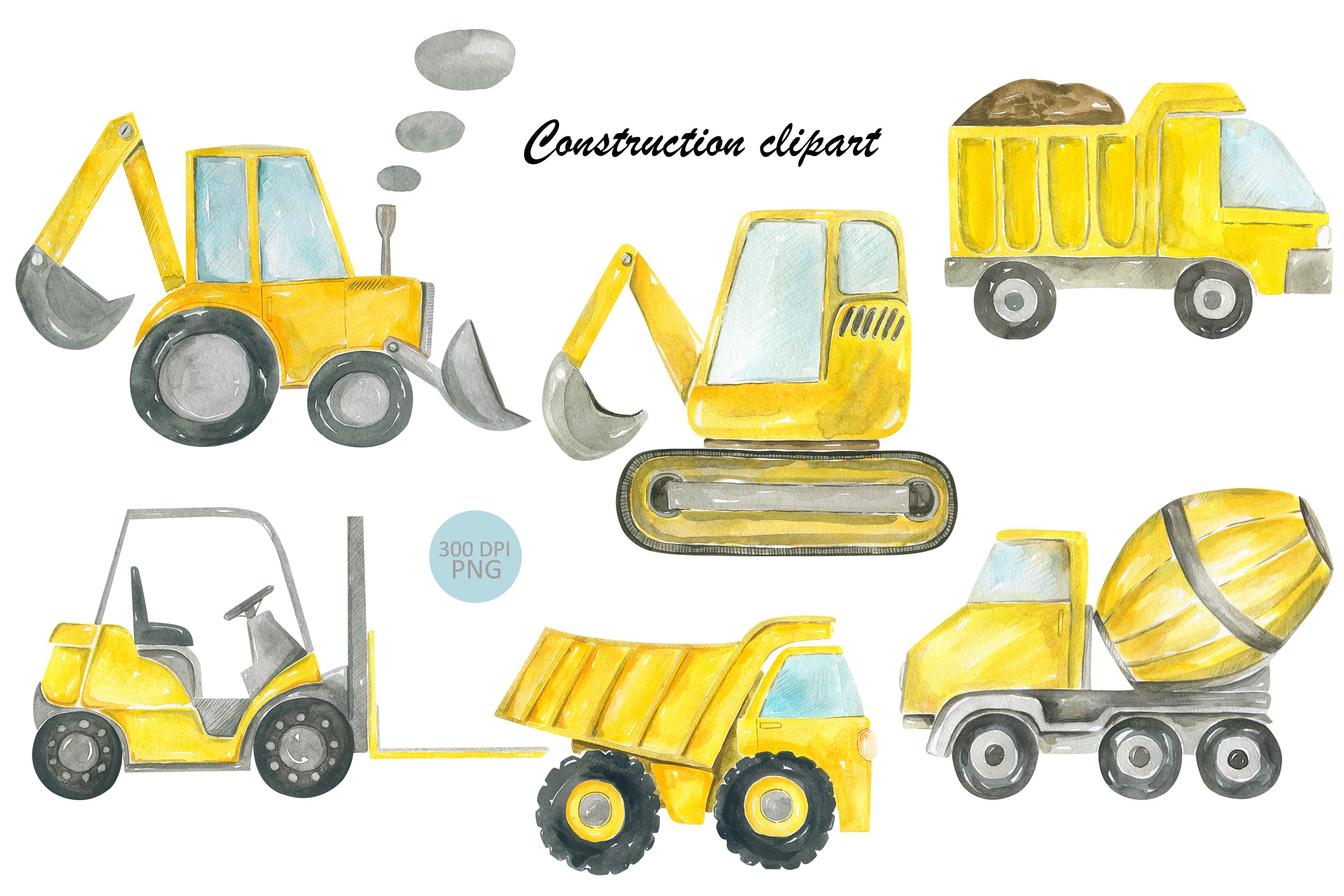 Watercolor construction truck clipart. (1143896) | Illustrations ...