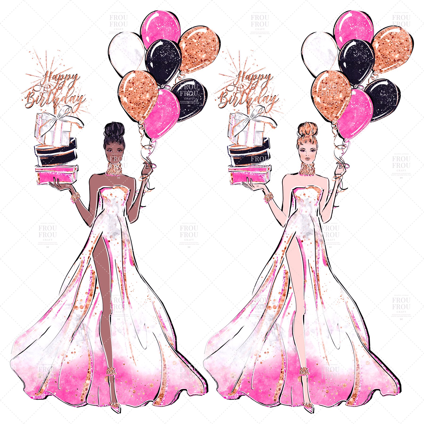 Pink Birthday Girl Party Presents Cake Champagne Clip Art (352629 ...