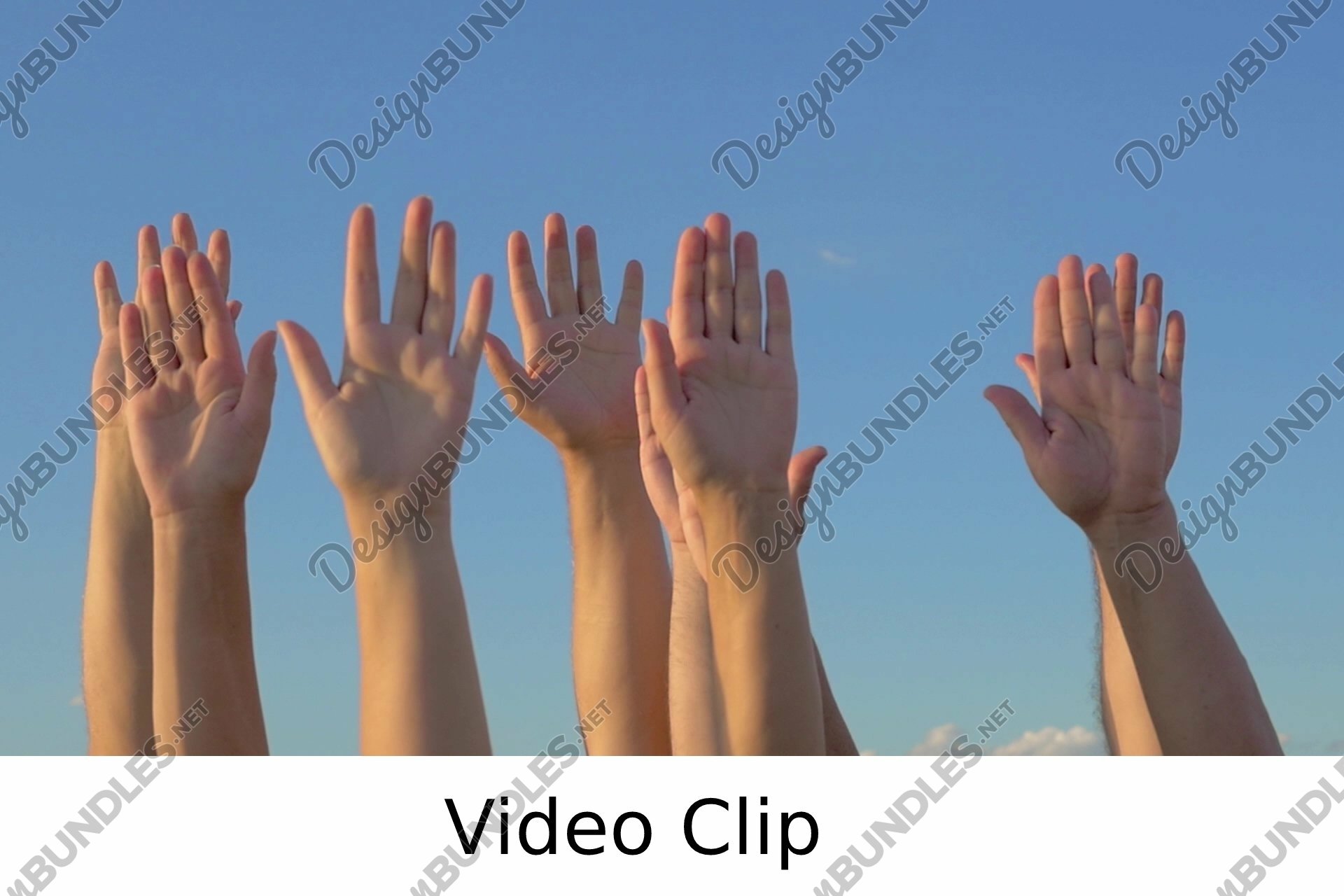 Video: Hands up on blue sky background (1401717) | People | Design Bundles