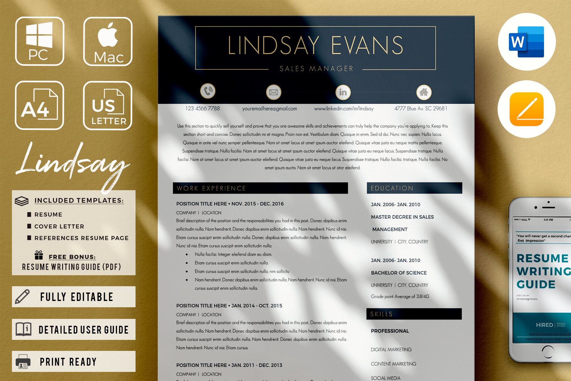 Professional Resume Template Bundle, Cover Letter, Reference (560620 ...