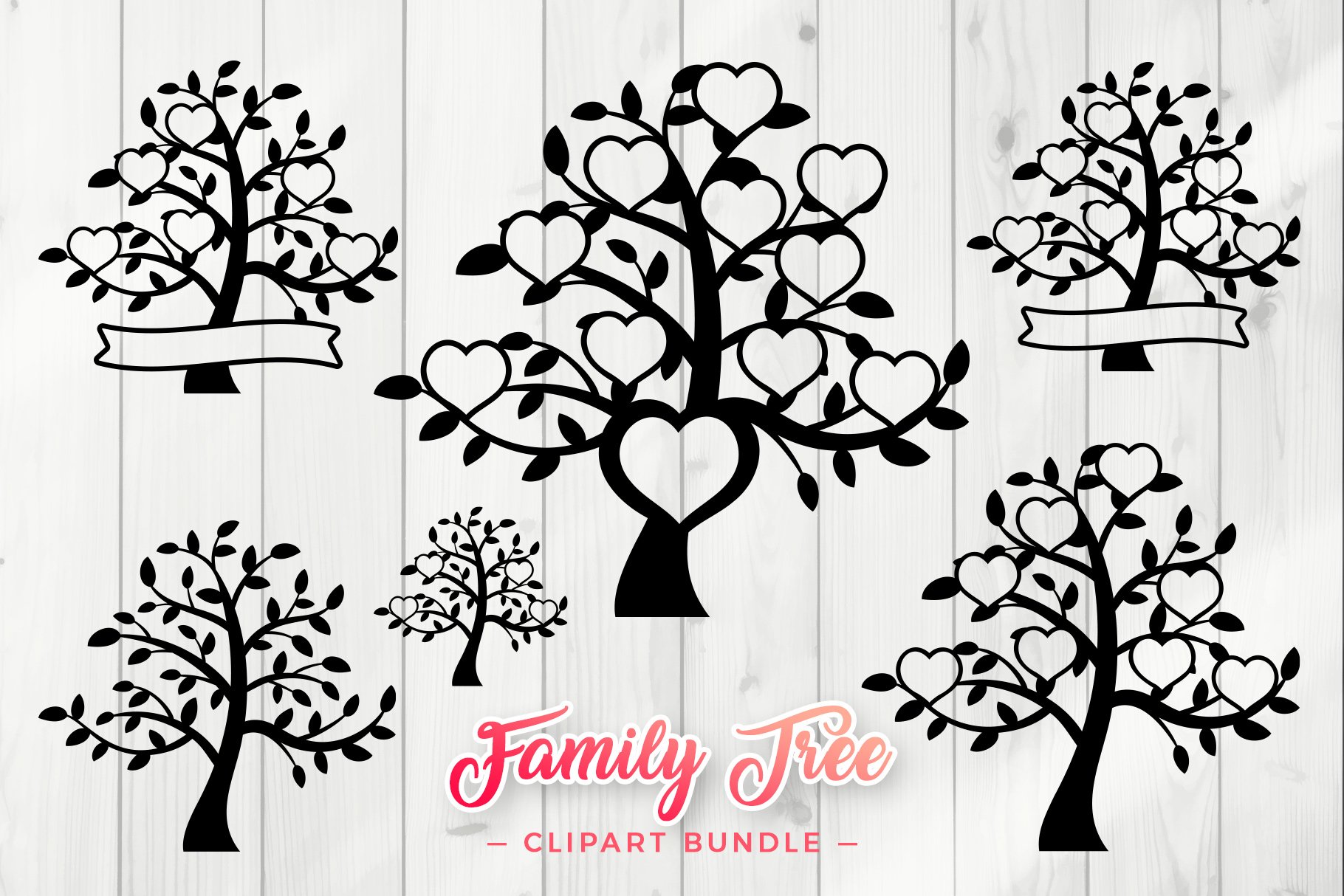 Family Tree SVG - Hearts Clipart Bundle (1125398) | Cut Files | Design ...