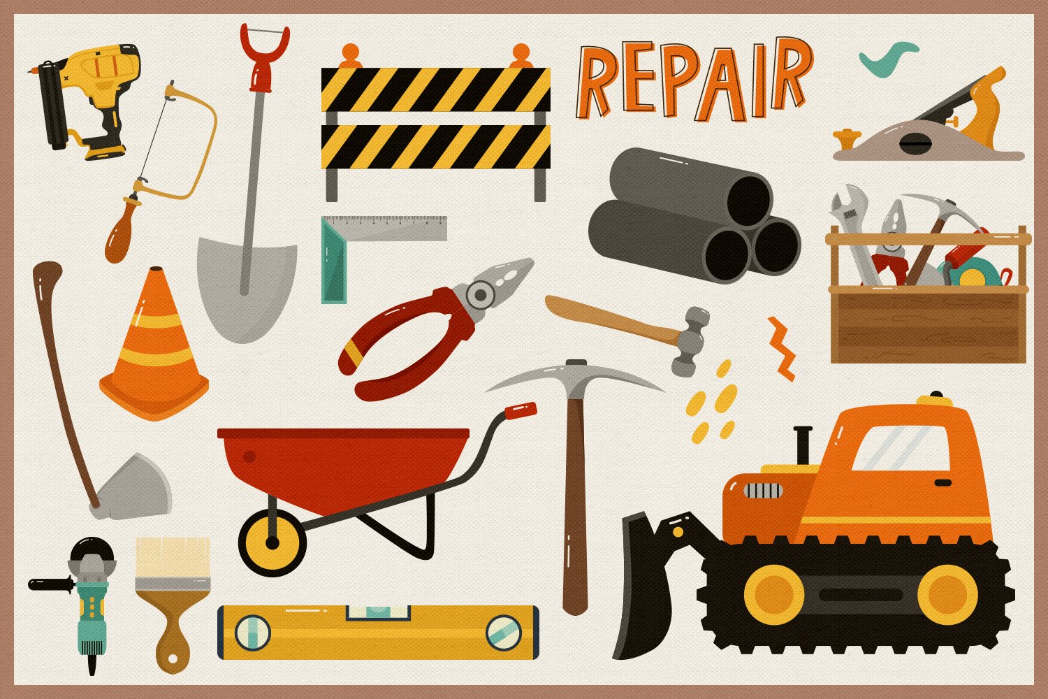 Construction Vector Clipart and Seamless Pattern