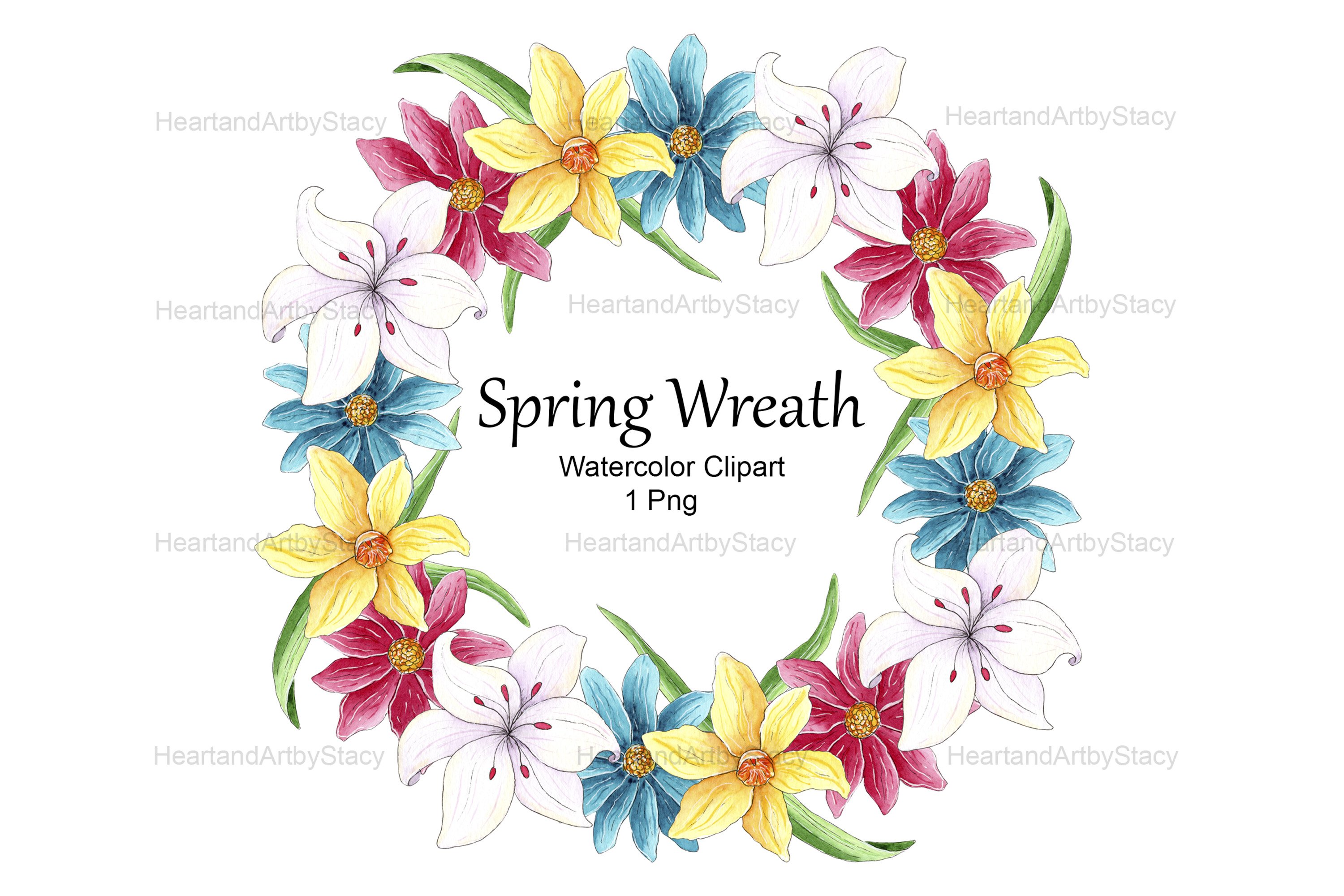 Watercolor Floral Wreath Png, Spring Wreath Clipart