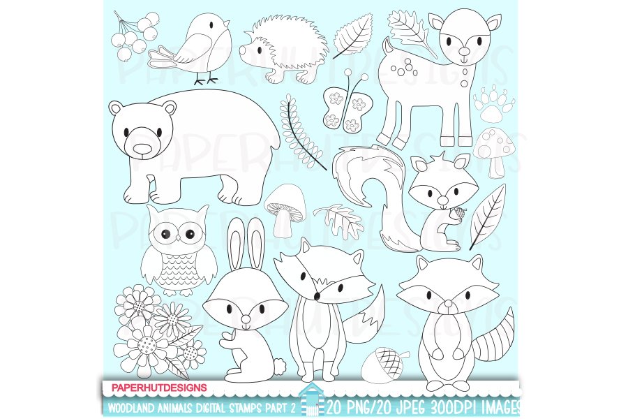 Woodland Animals Digital Stamps (916629) | Characters | Design Bundles