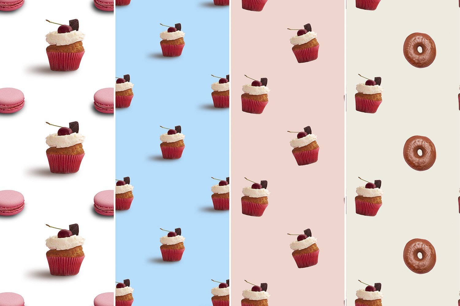 Sweets seamless pattern with donuts, macaroons and cupcakes (782687 ...