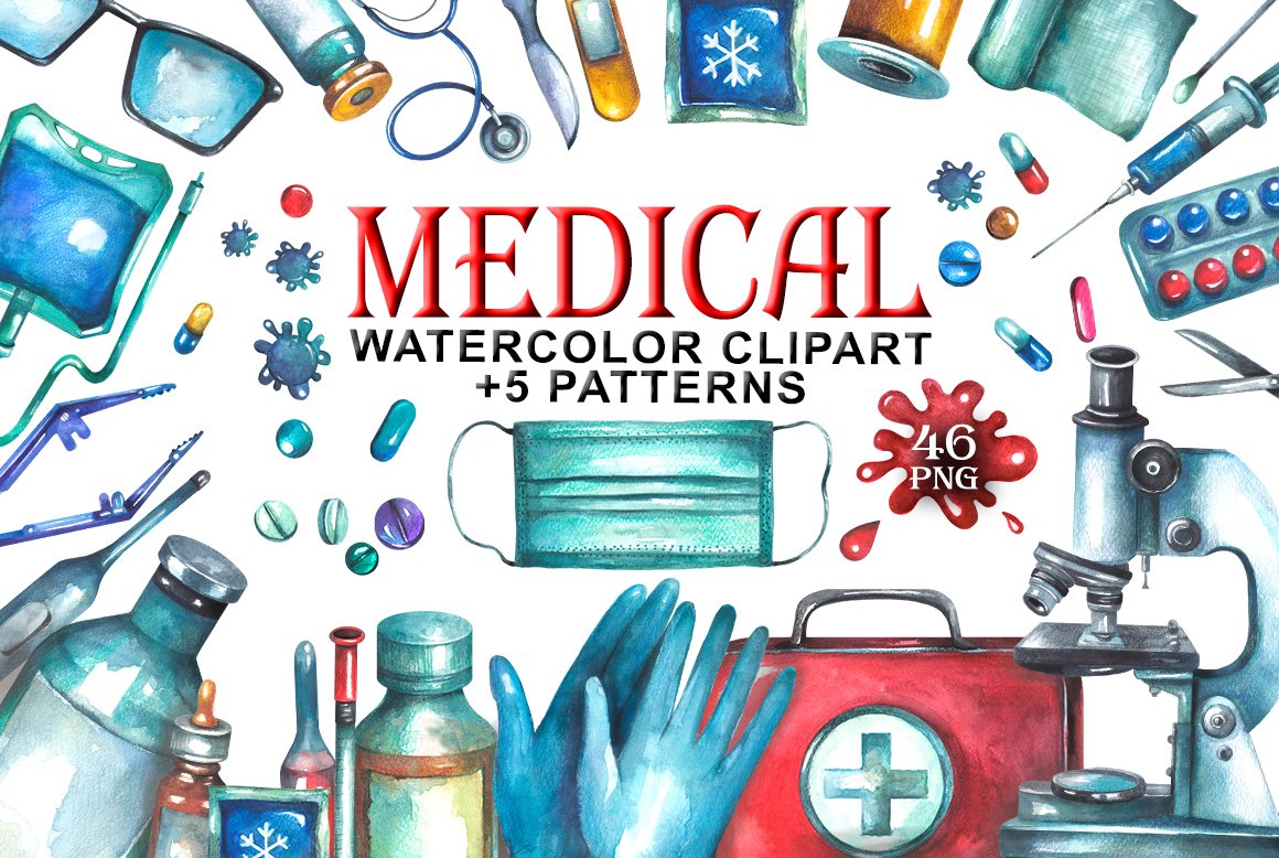 Watercolor Medical Clipart (956460) | Illustrations | Design Bundles
