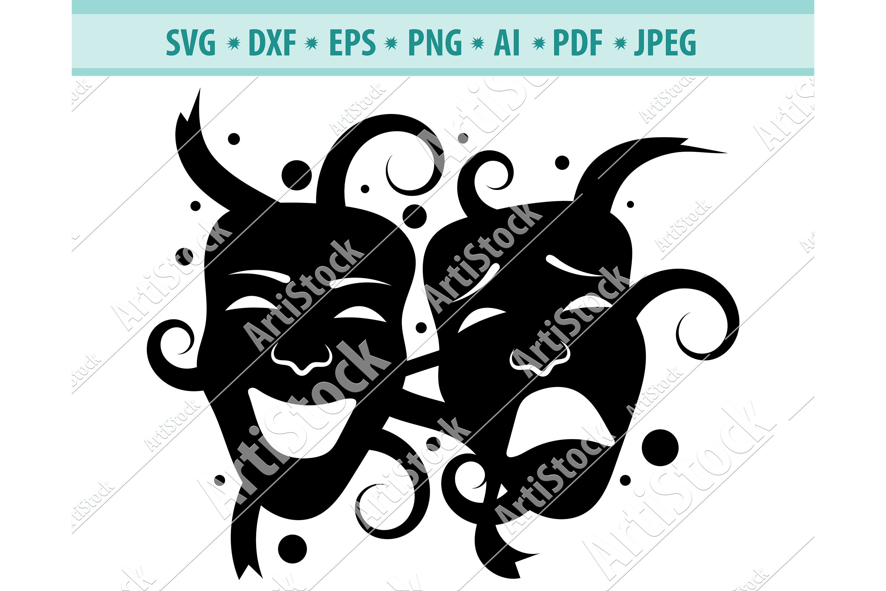 Comedy Tragedy svg, Theatrical mask Png, Theater Dxf, Eps (454577 ...