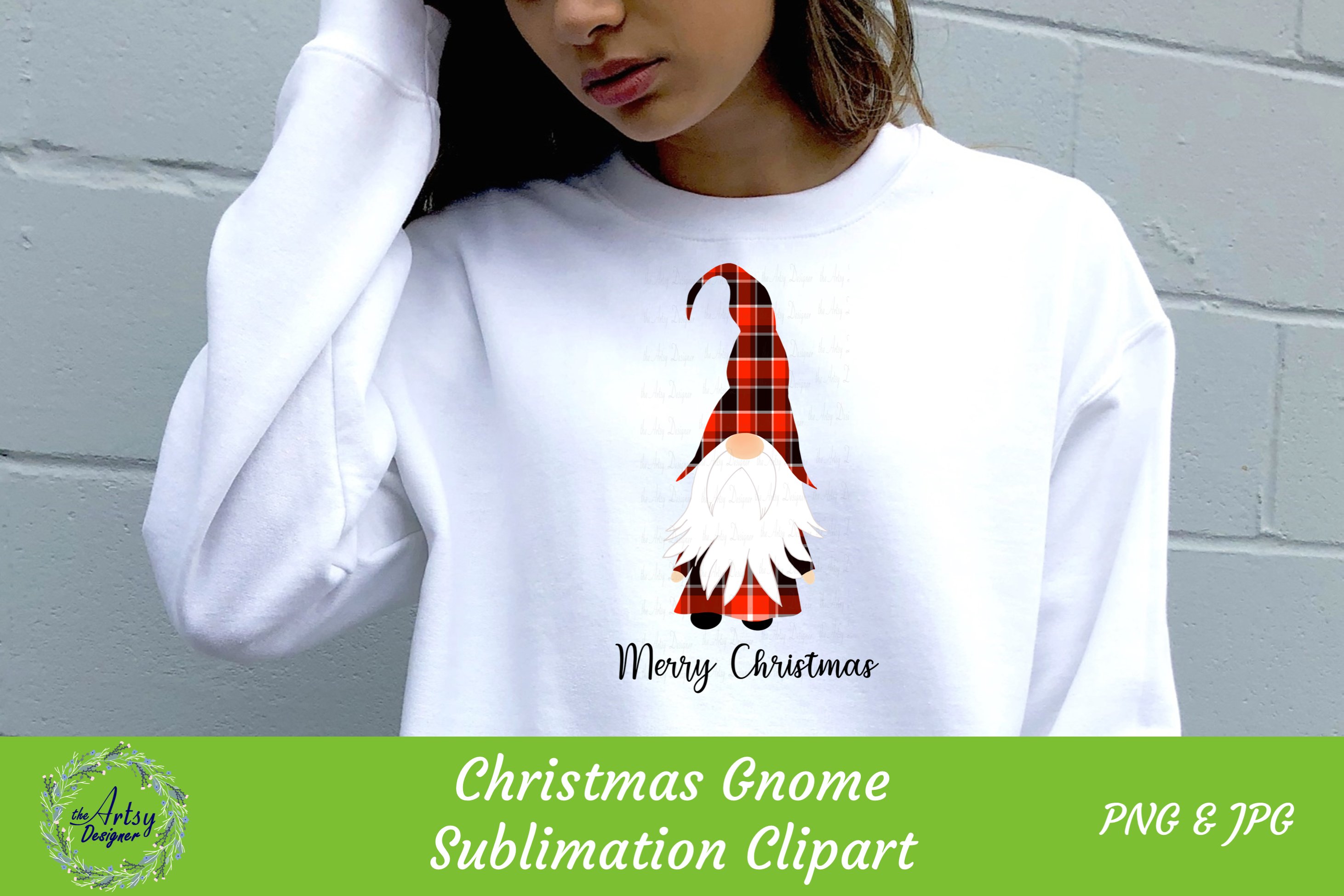 Merry Christmas Gnome Red Black Buffalo Plaid Clipart