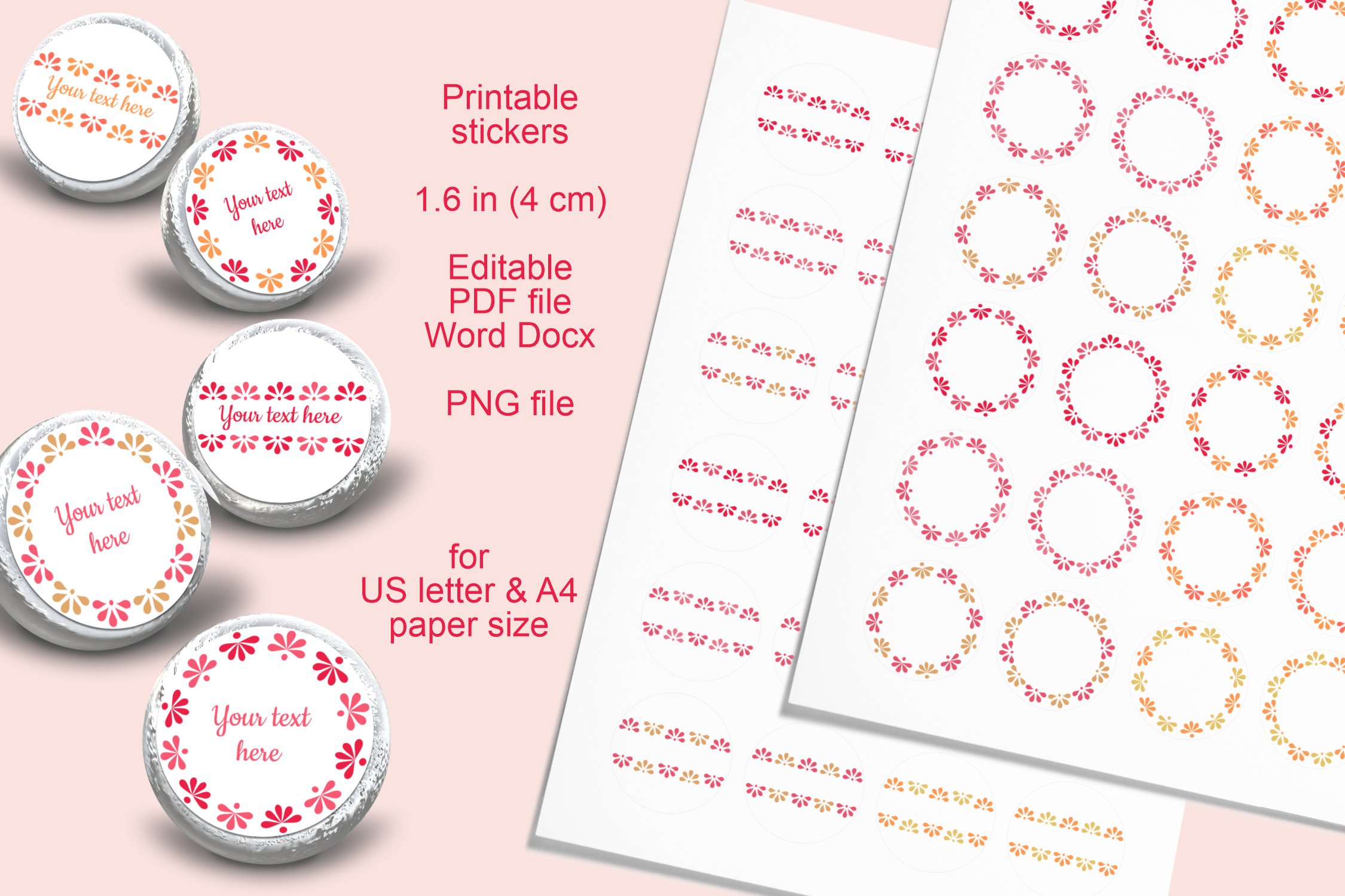 Small Round Labels Vintage Flourish Elements 1.6 in 4 cm