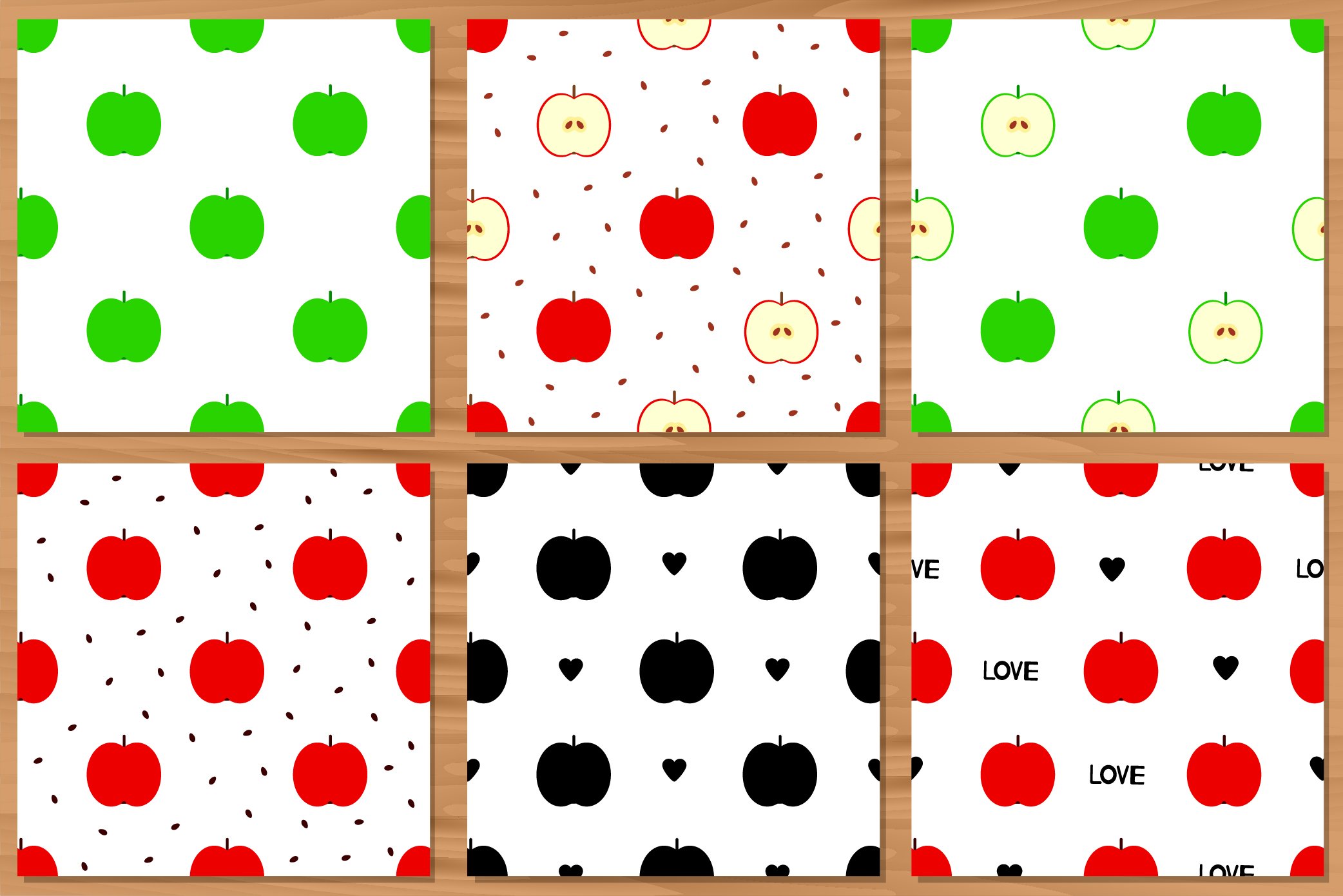 Apple. 6 Seamless patterns. (575007) | Patterns | Design Bundles