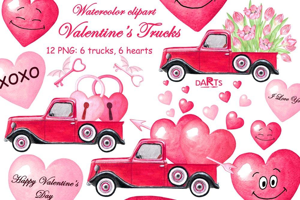 Valentine truck clipart, Valentine sublimation design PNG (1743411 ...