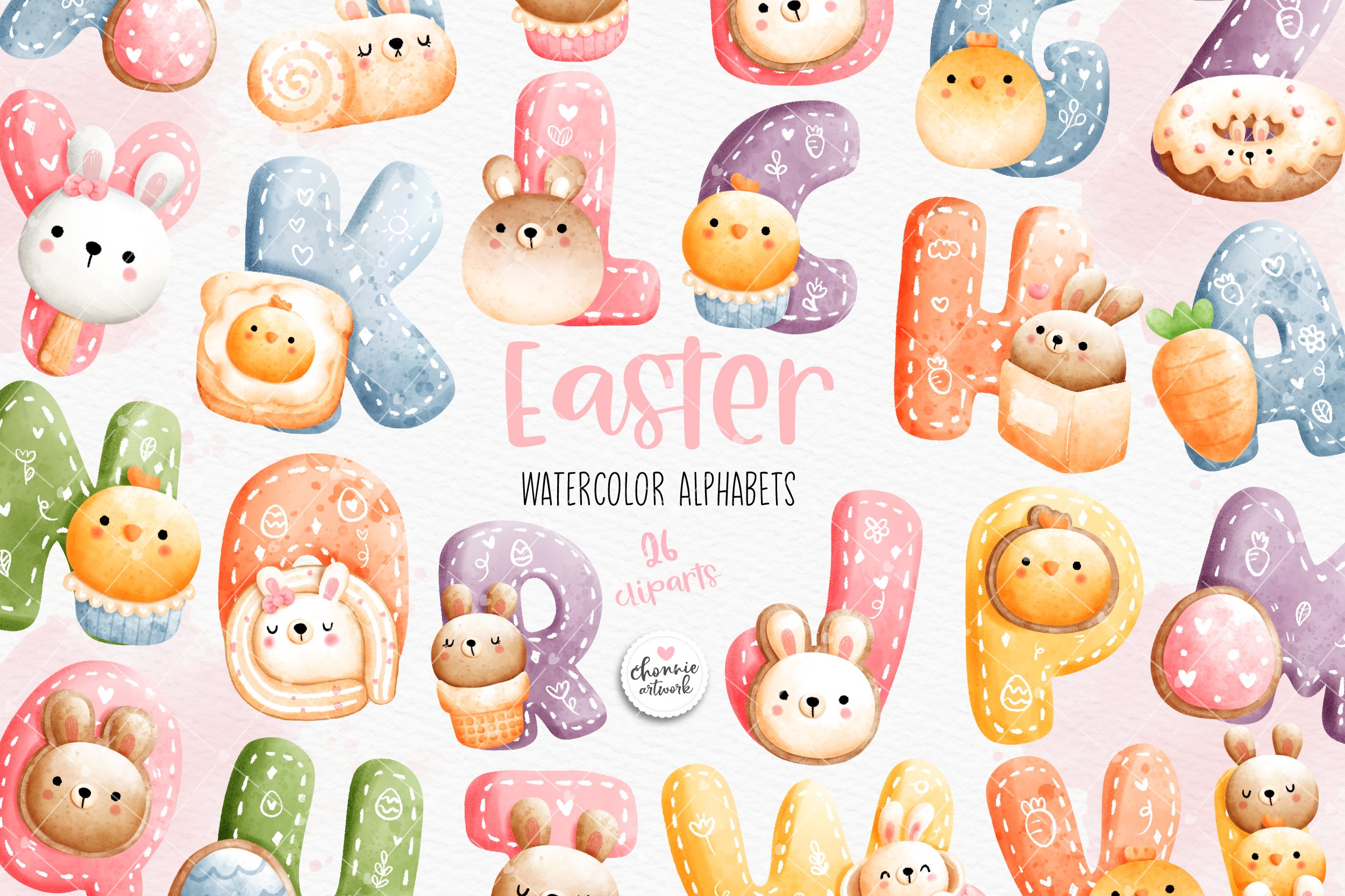 Watercolor Easter alphabet, Rabbit alphabet, Easter Alphabet (1760667 ...