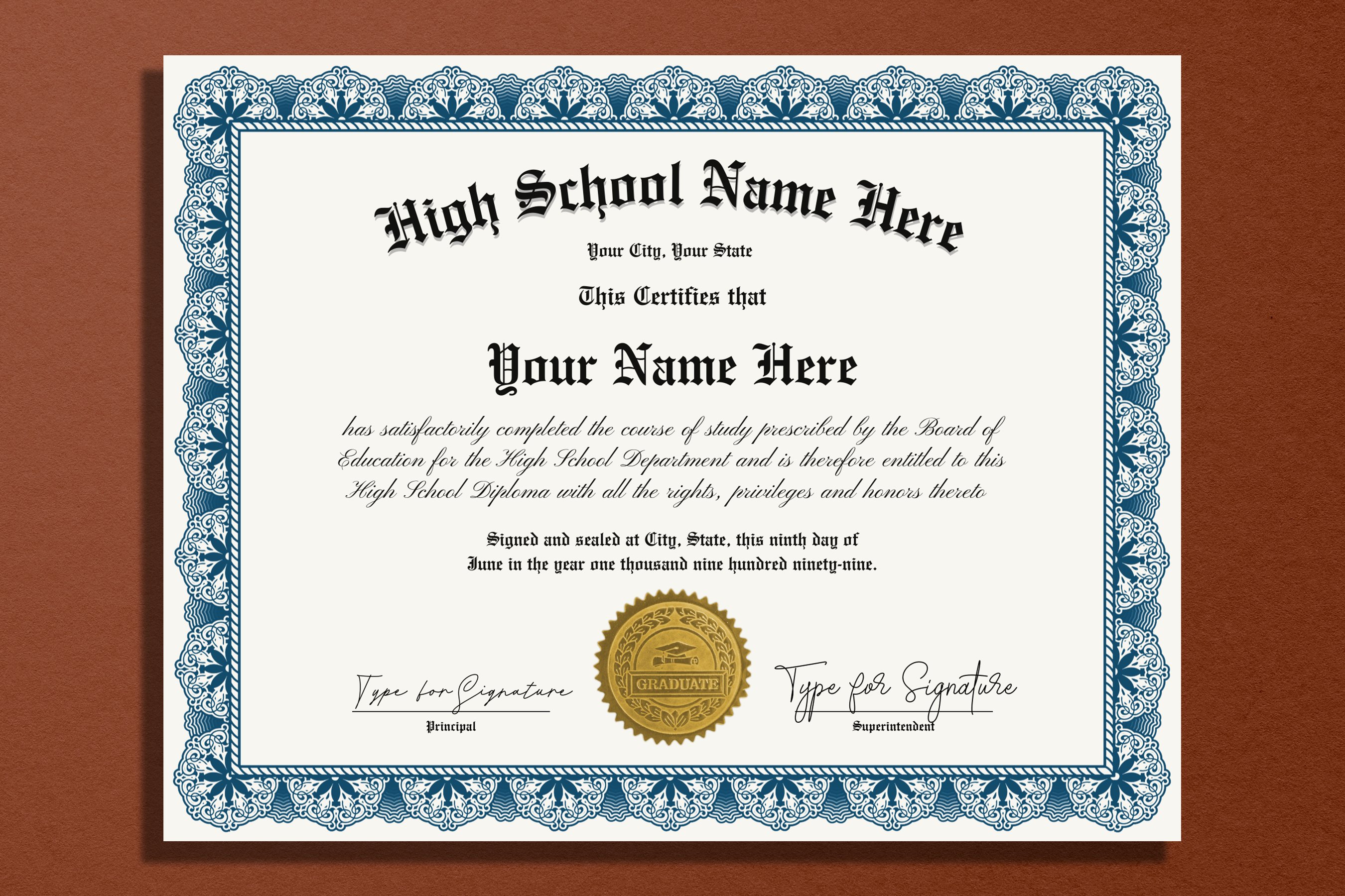 High School Diploma Printable Honors