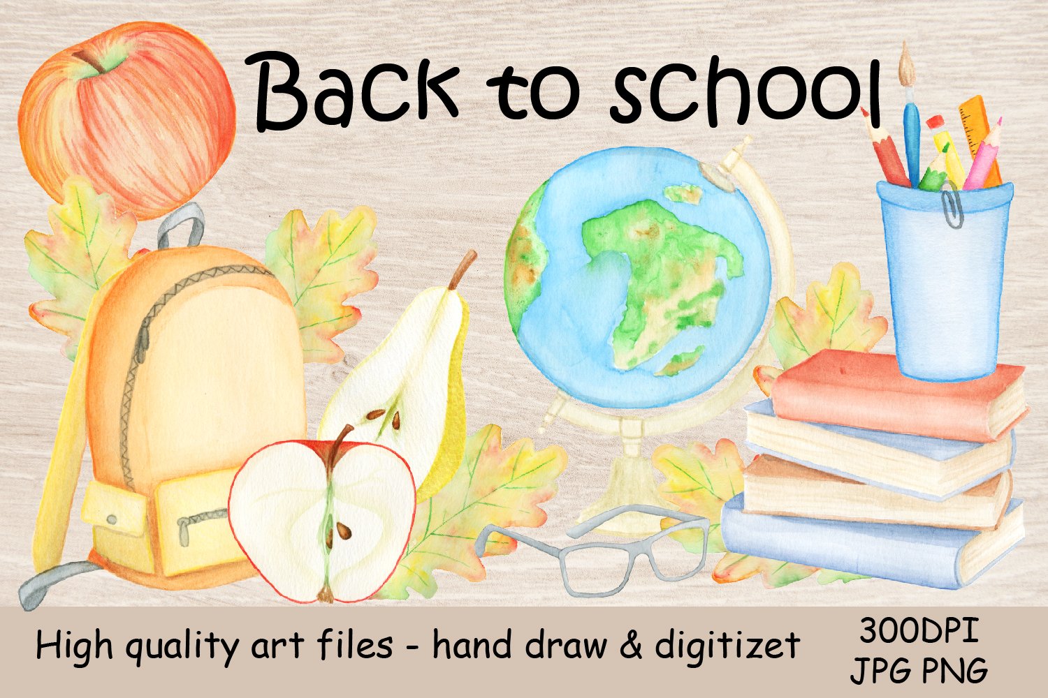 Watercolor Clipart Back to School.Autumn Illustration sub