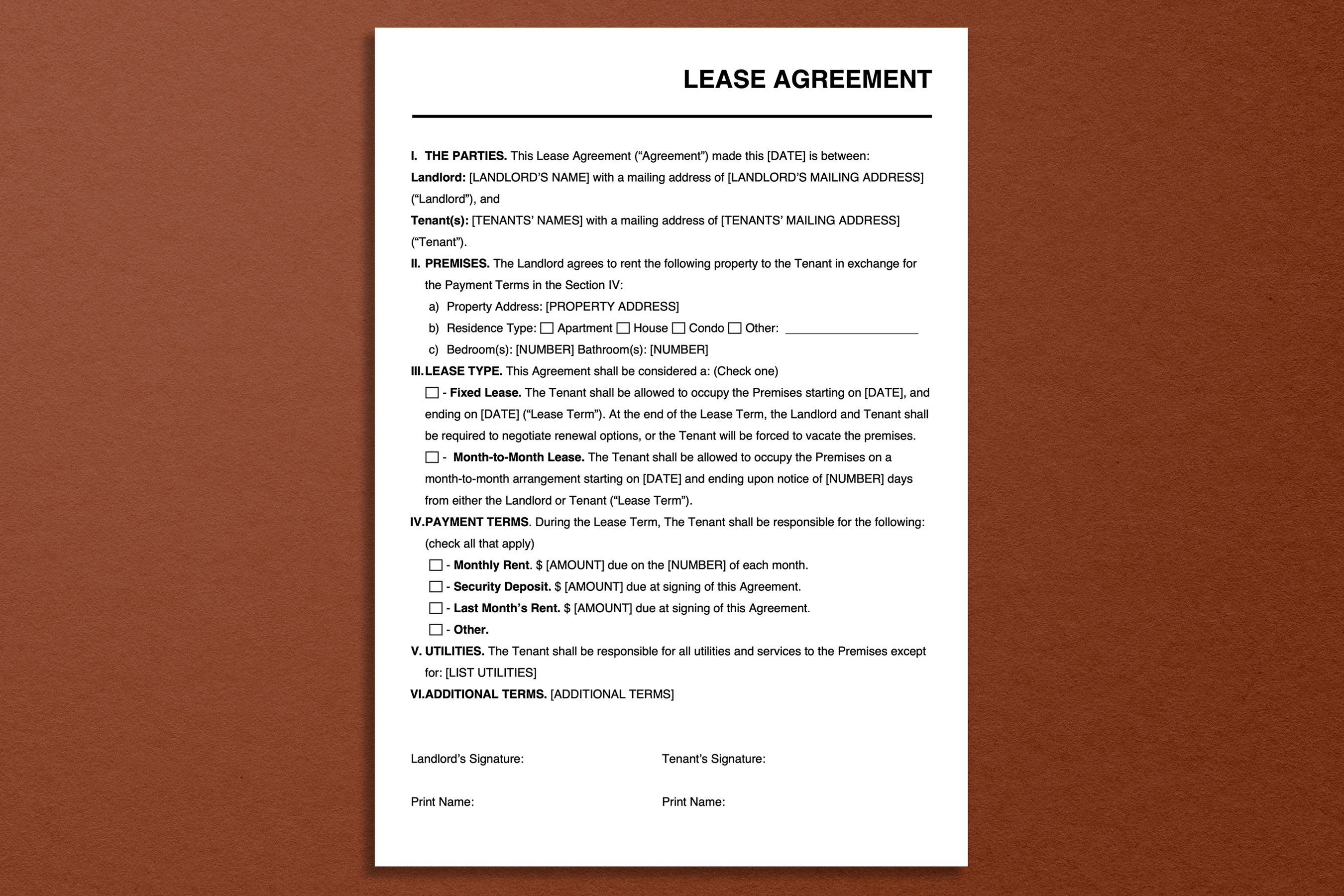 Real Estate Lease Agreement Template