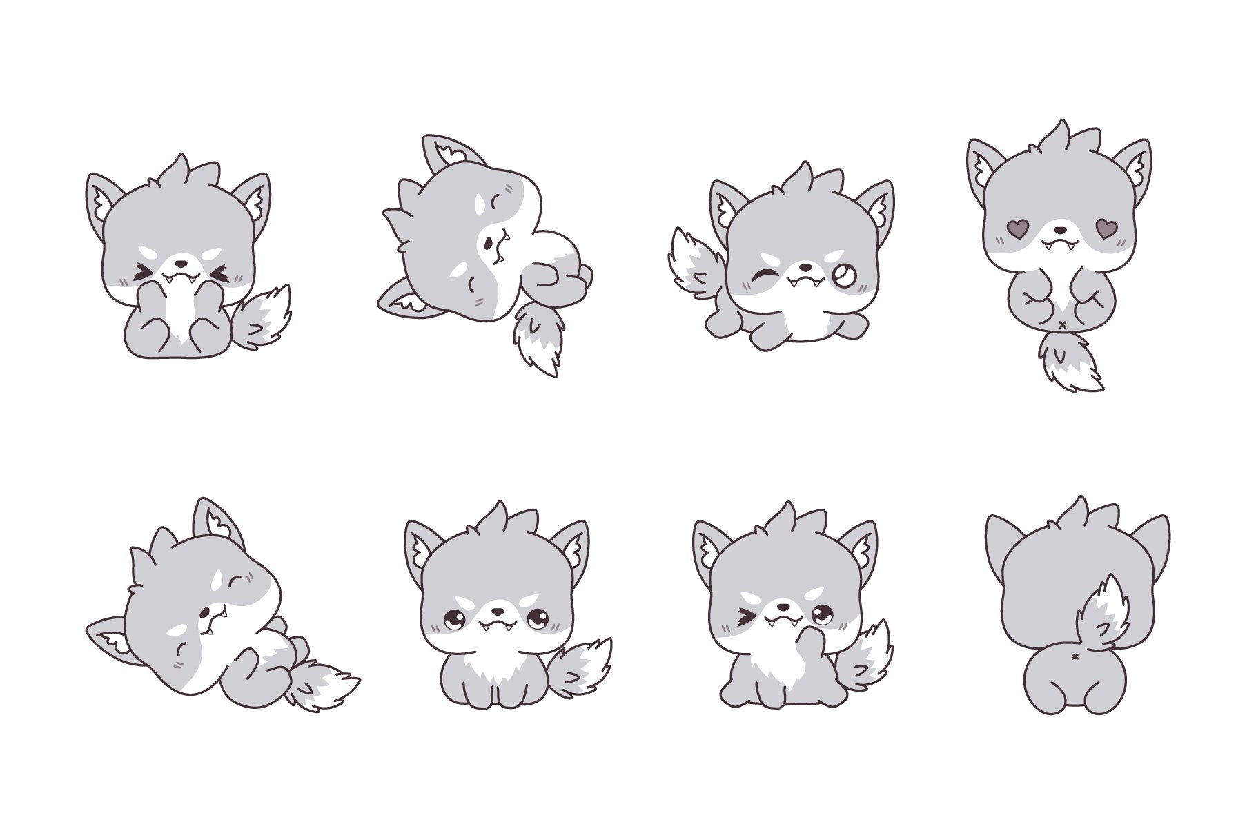 Kawaii Chibi Wolf Cute Chibi White Fox 14726891 Vector Art At Vecteezy