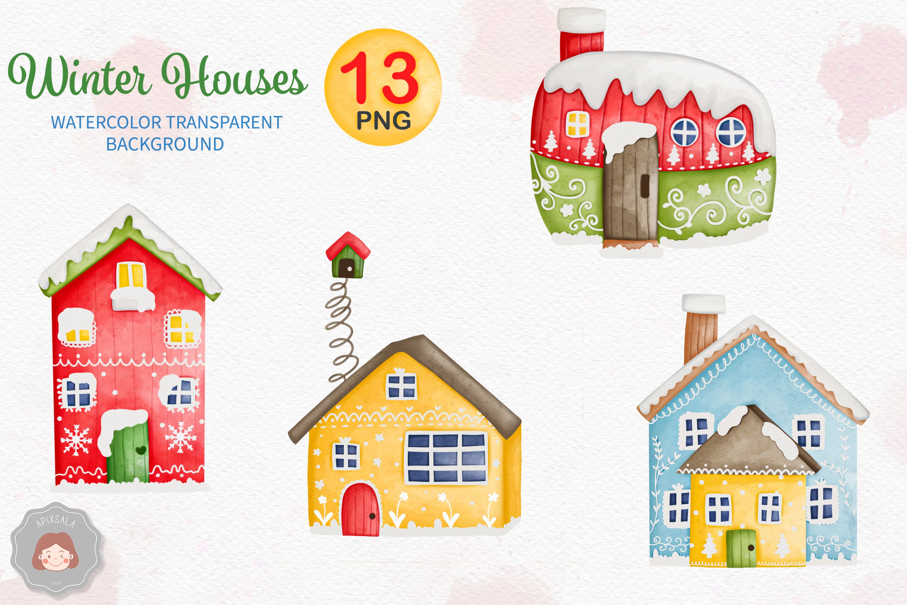 Watercolor Christmas House Clipart Winter House Bundle Clip Art Library