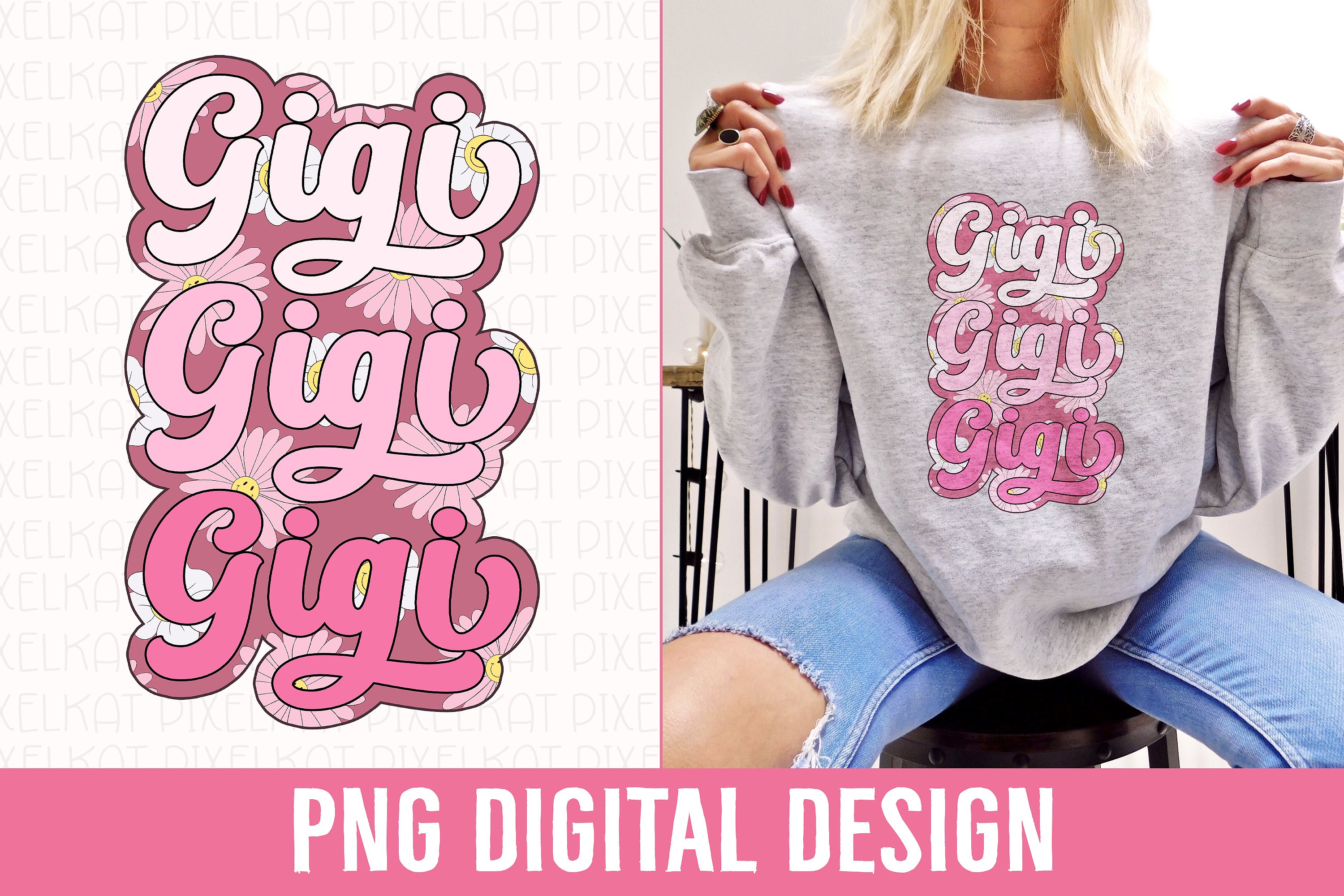GIGI retro font boho print Sublimation Design PNG Instant Download ...