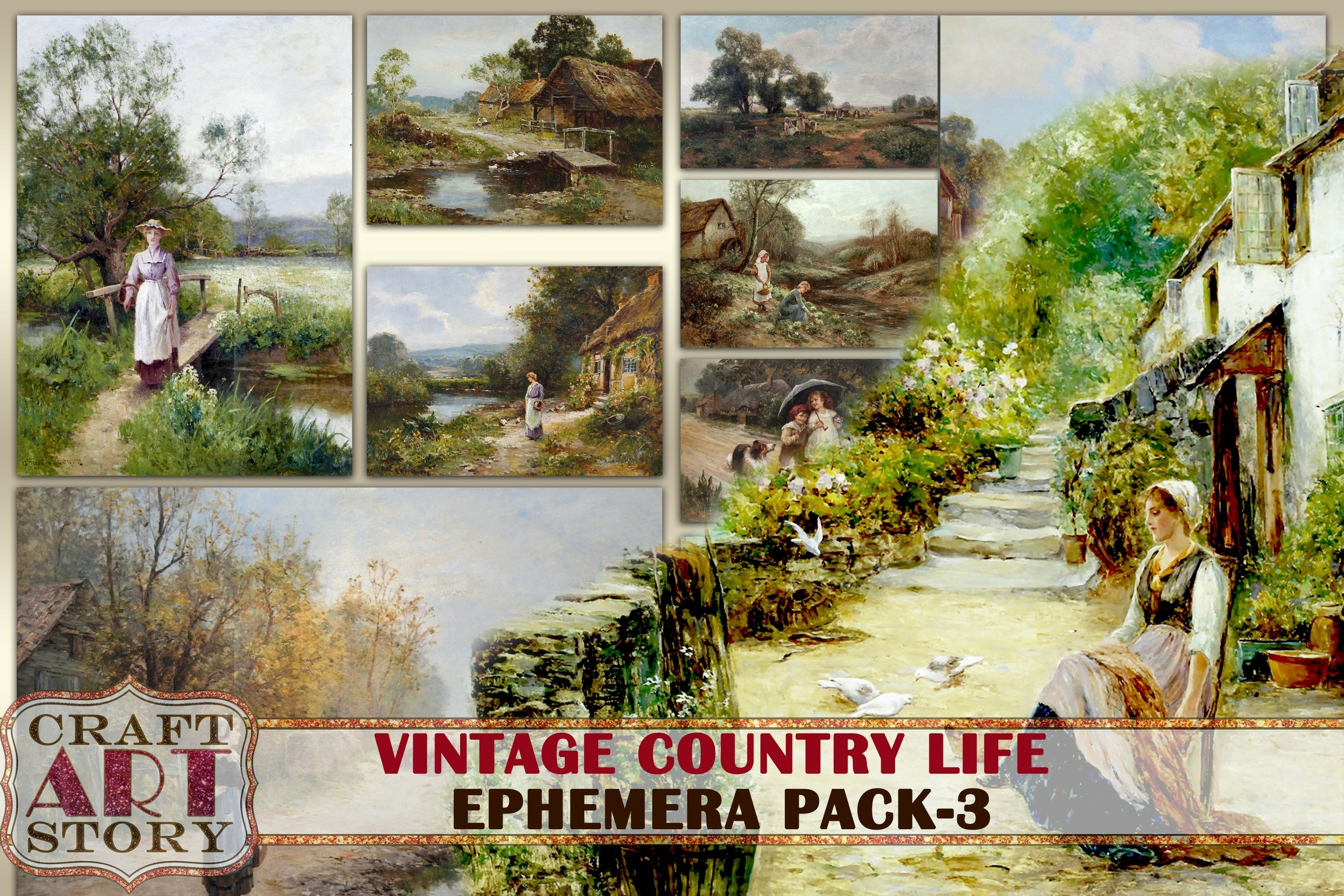 Vintage Country Life Ephemera Pack-3,Printable kit