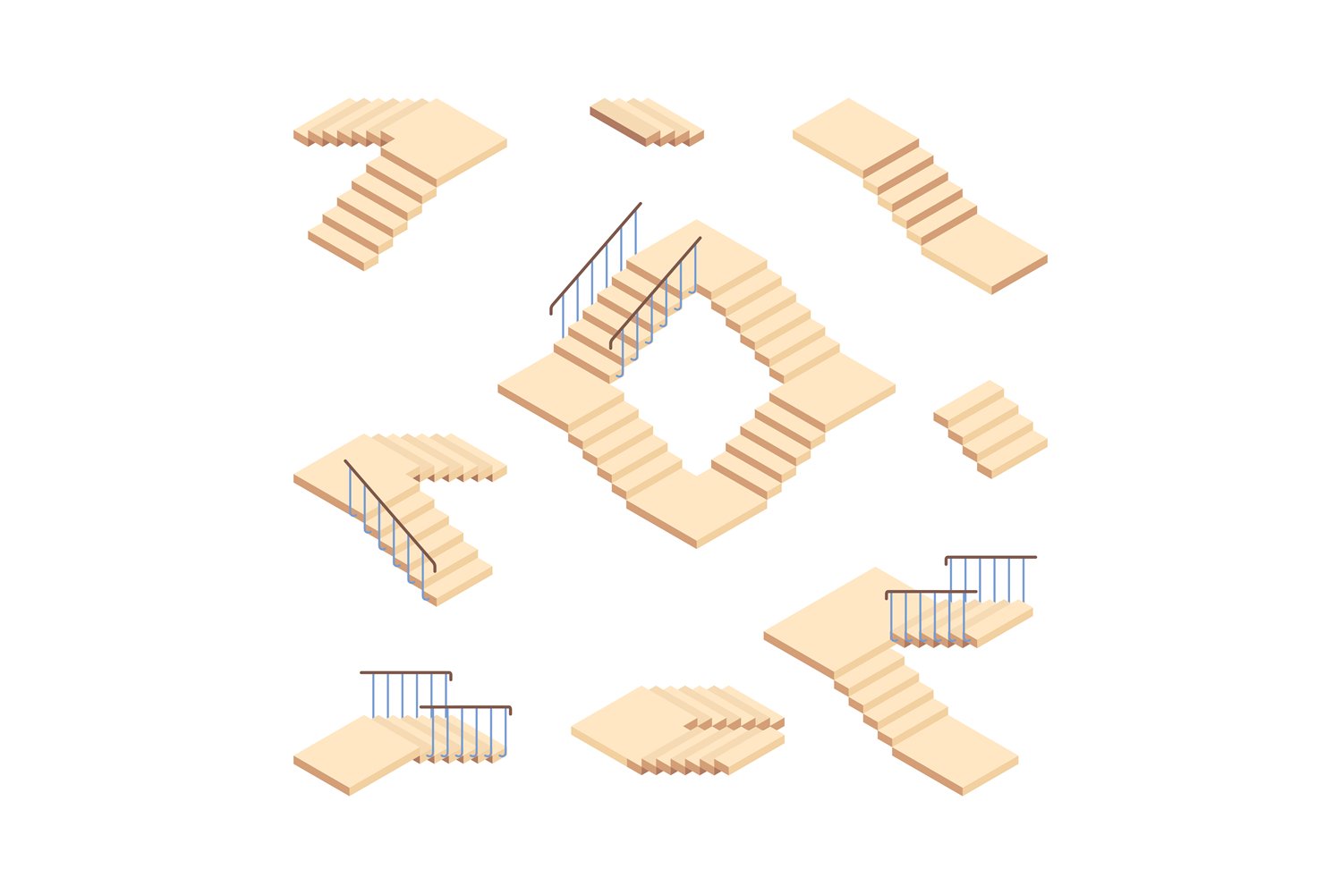 Stairs isometric. Outdoor staircase for houses constructions