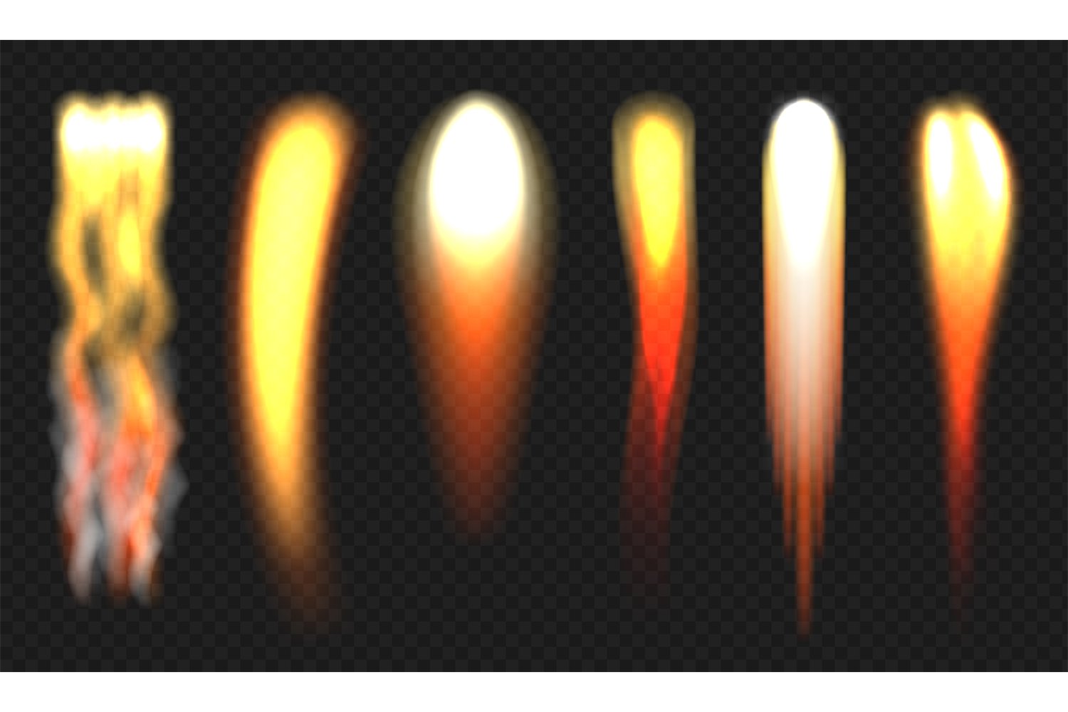 Rocket flame. Jets engine fire different shapes fireballs de