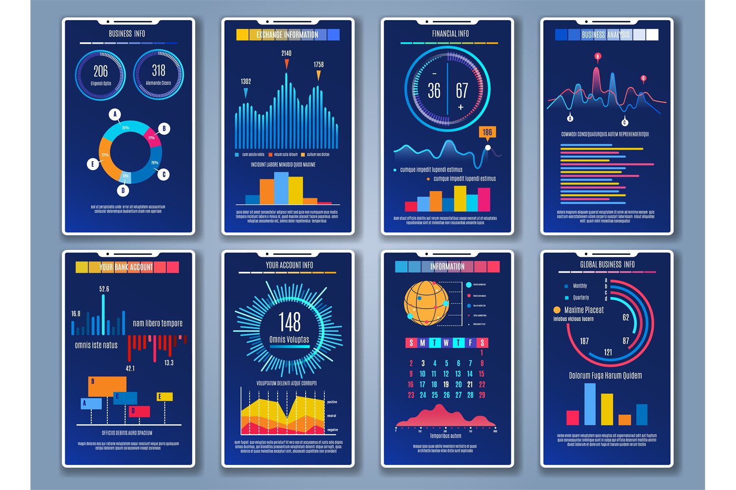 Mobile charts cards (1364552) | Illustrations | Design Bundles
