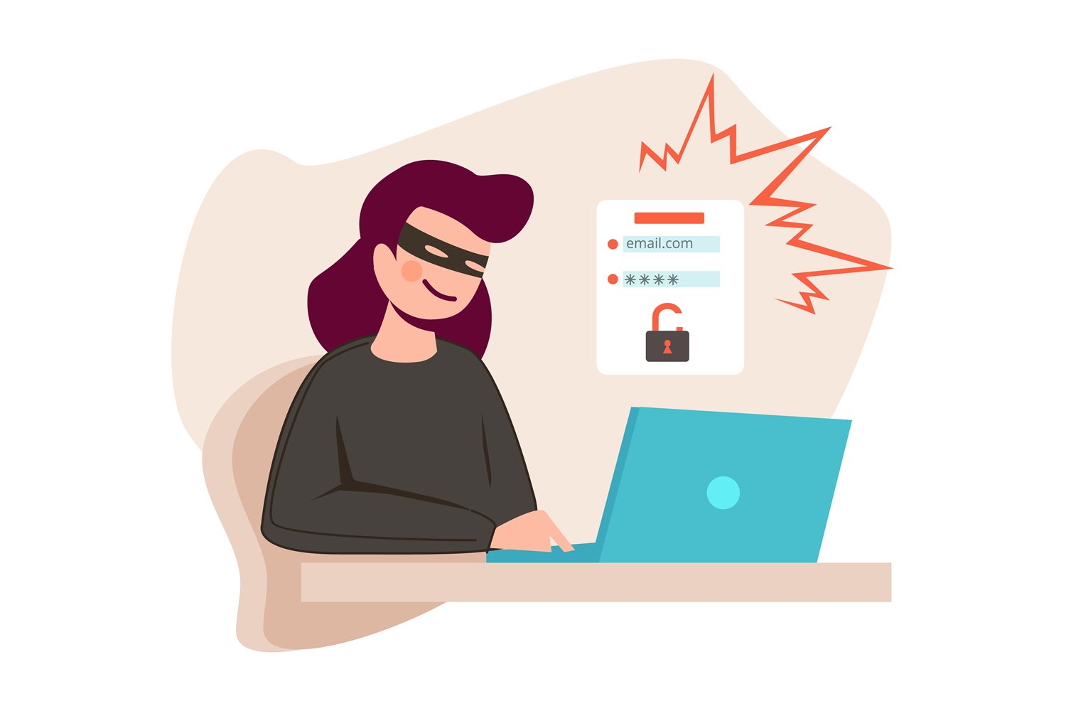 Woman hacker. Young girl cybercrime, female hacking account (1793388 ...