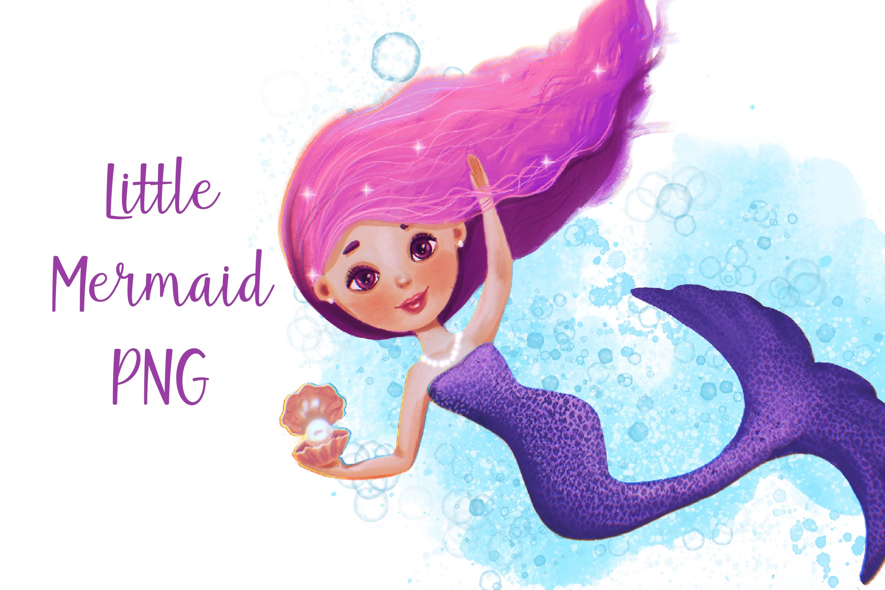 Little Mermaid PNG, Mermaid clipart, Cute Mermaid watercolor