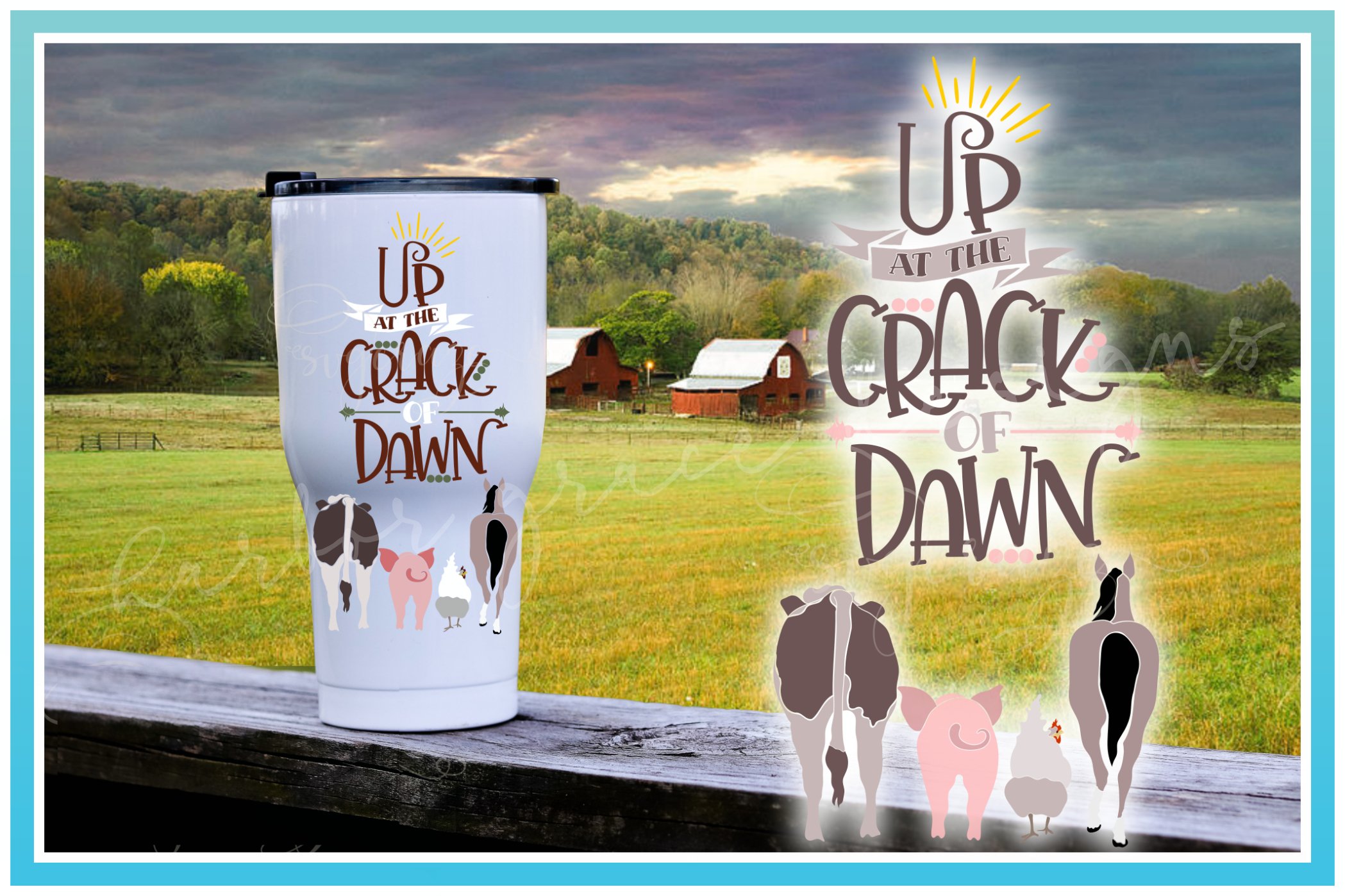Up At The Crack Of Dawn Country Farm Quote Chicken Cow Horse (60177 ...