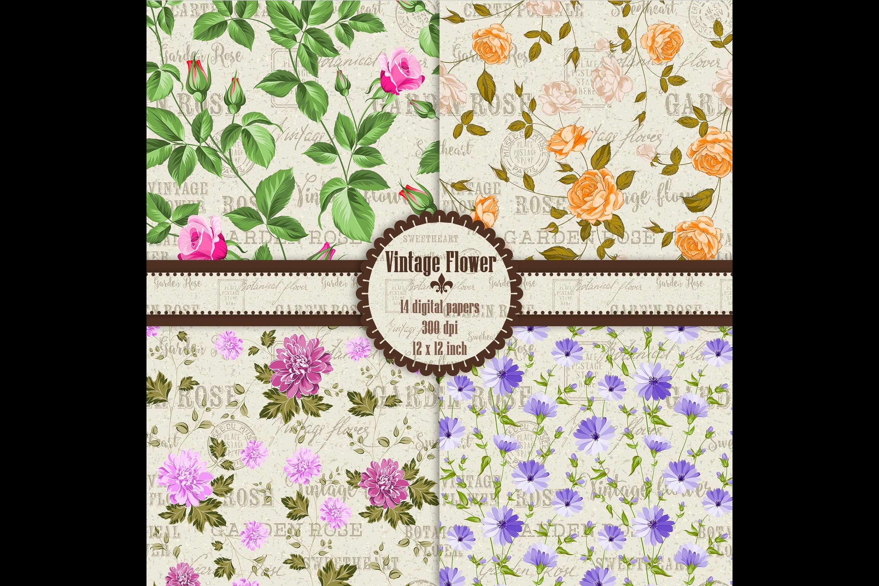 14 Vintage Romantic France Flower Digital Papers (135577 ...