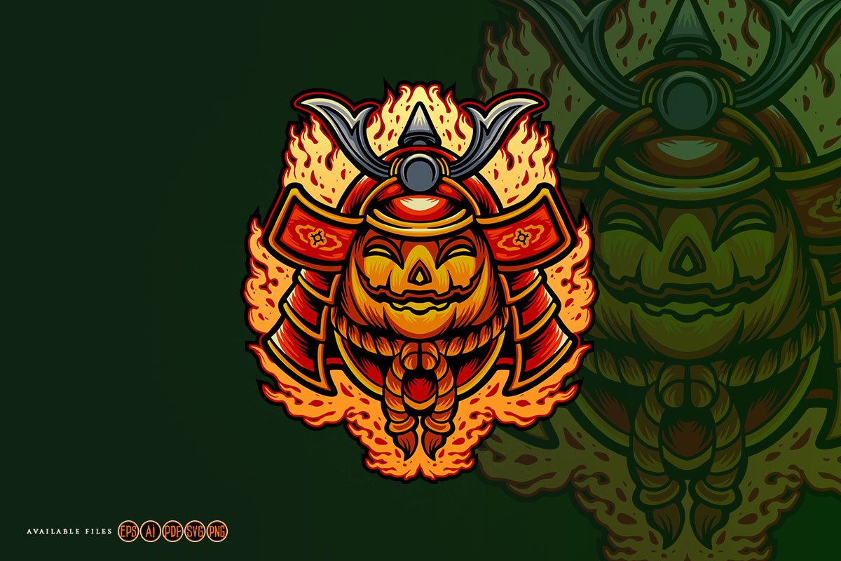Halloween Pumpkins Japanese Mask Samurai armor illustrations