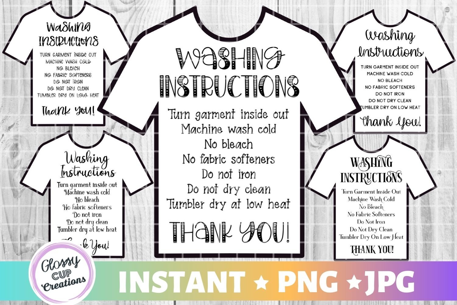 T Shirt Care Card Pack PNG Print And Cut 5 Pack 422587 Paper