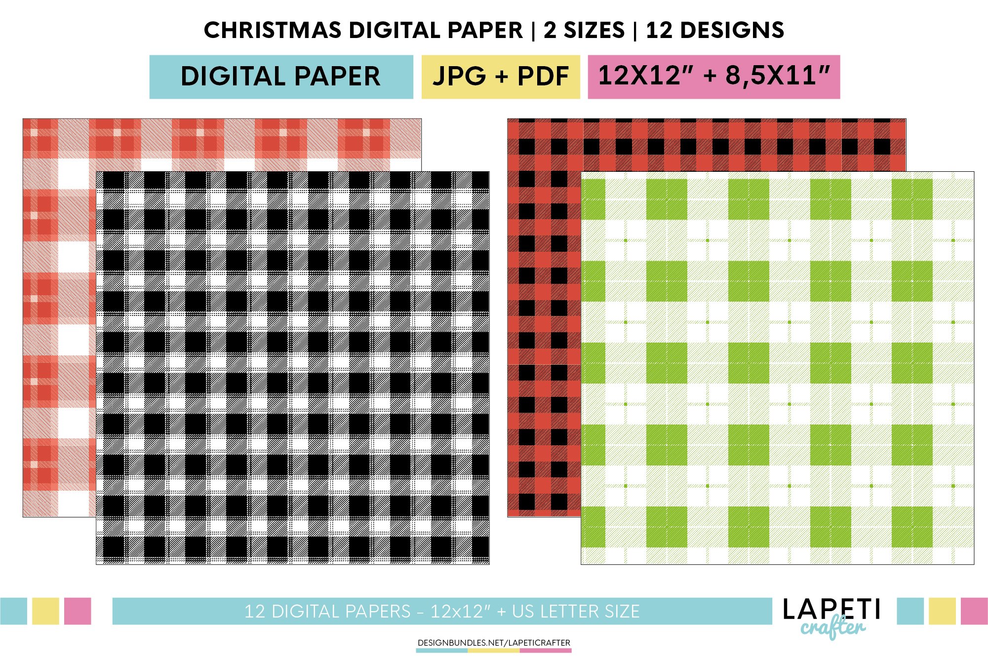 Buffalo plaid digital paper | Red and green plaid background (1042408 ...