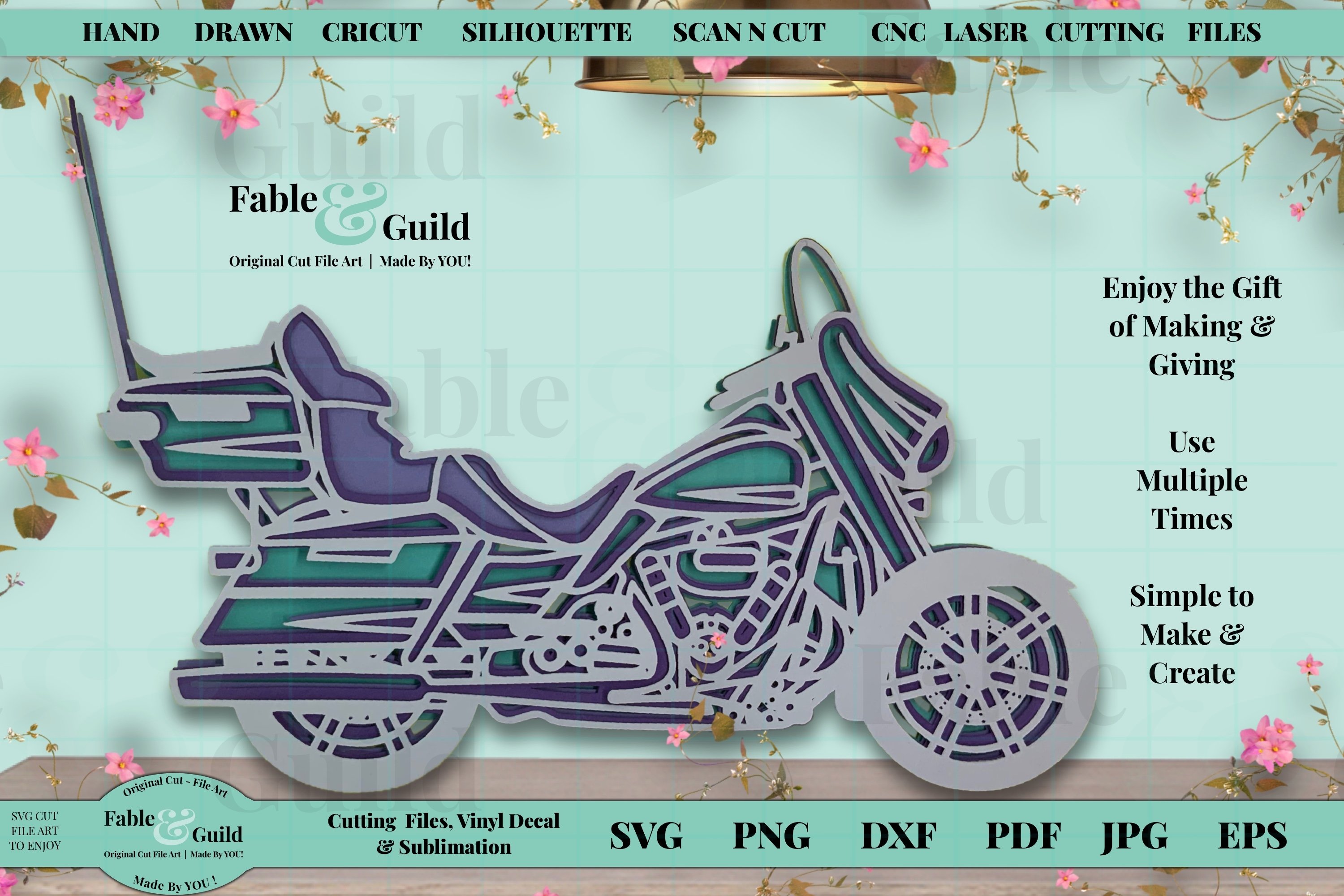 Motorbike Motorcycle 3d Layered cut file for Cricut ScanNCut (1123712 ...