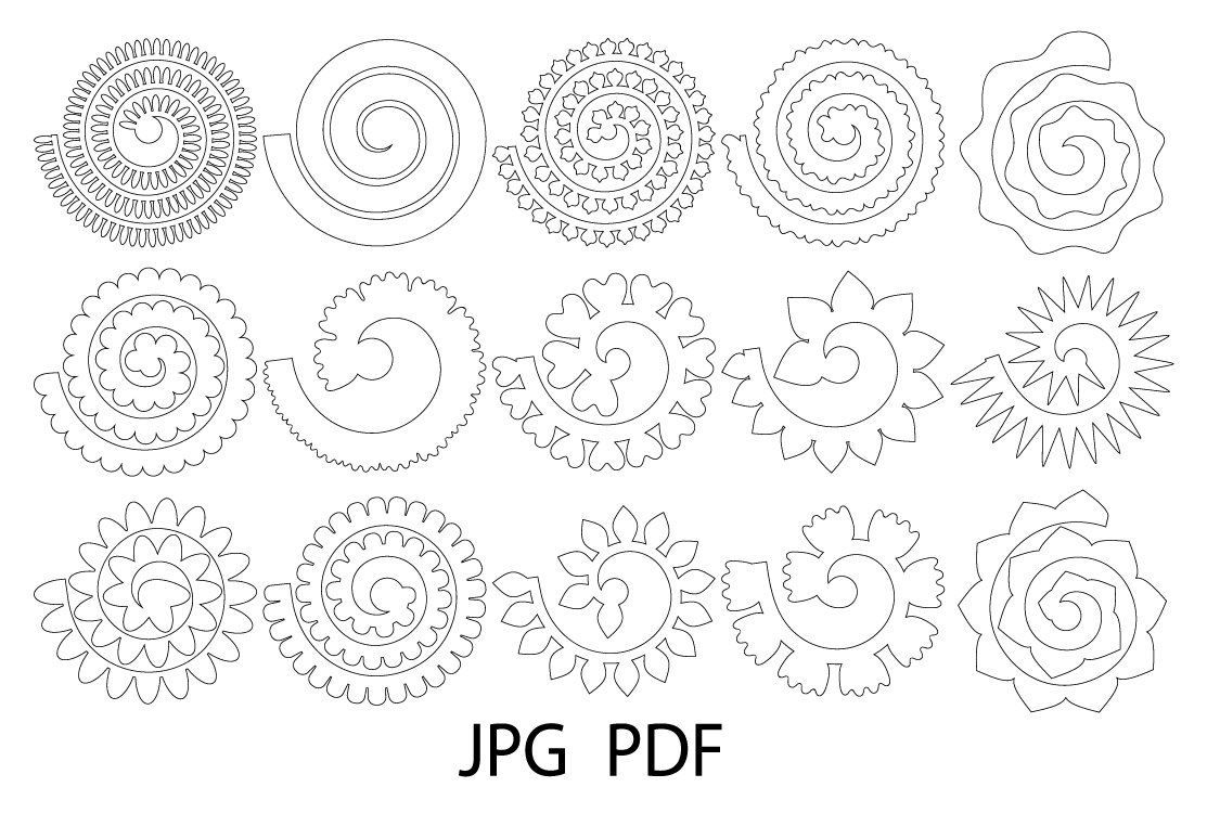 Rolled Paper Flower Templates SVG 3D Rose SVG Origami Rose 212008 Paper Cutting Design