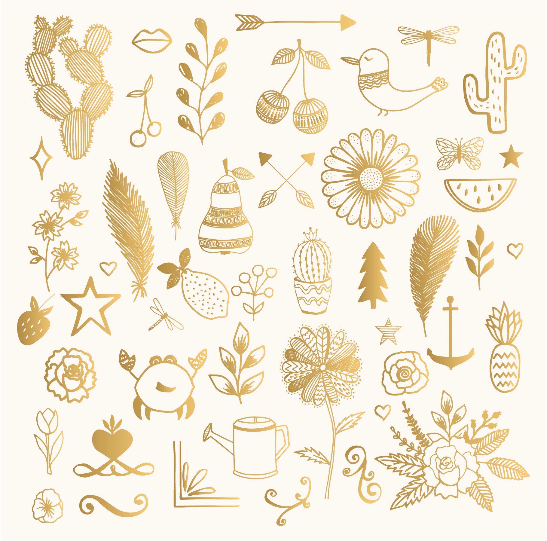 400 Golden Designs Eps & Png (49903) | Illustrations | Design Bundles