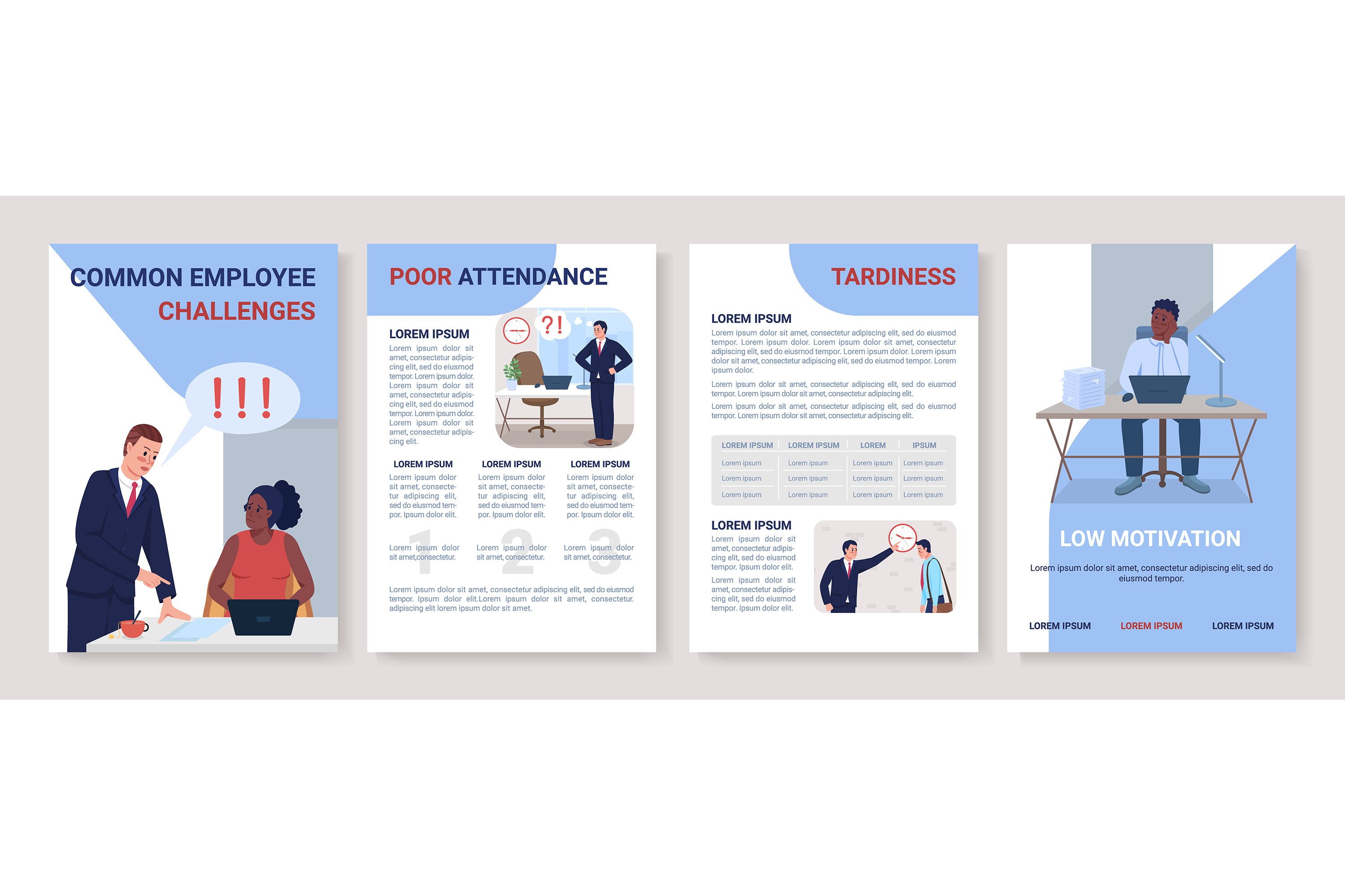 Common employee challenges flat vector brochure template