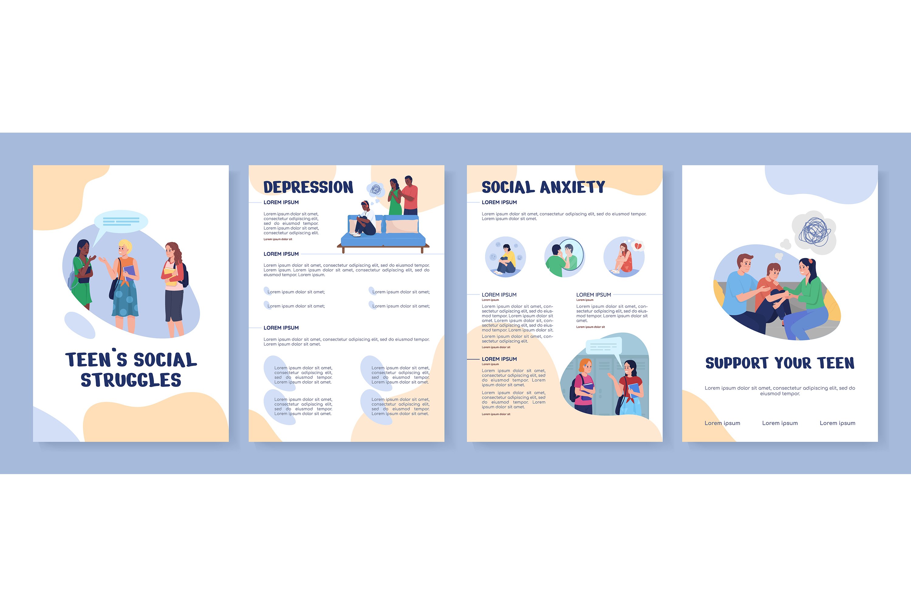 Teens social struggles flat vector brochure template