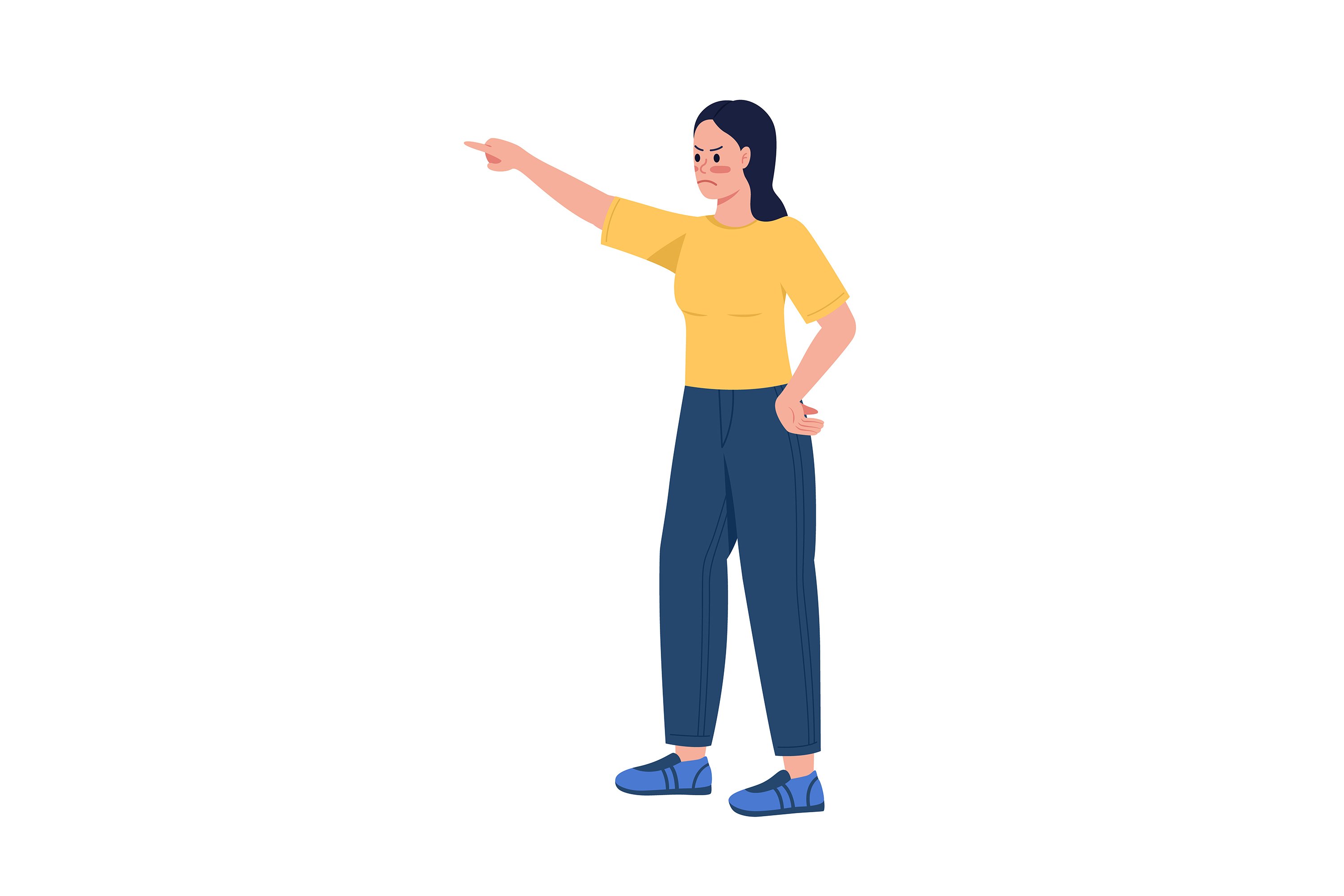 Displeased mom pointing with finger color vector character
