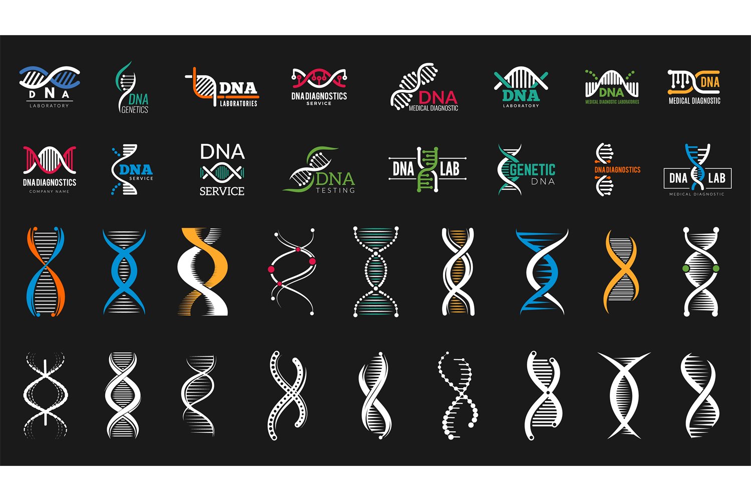 DNA icons. Medical genetic lab, science labels and biotechno (1799069 ...