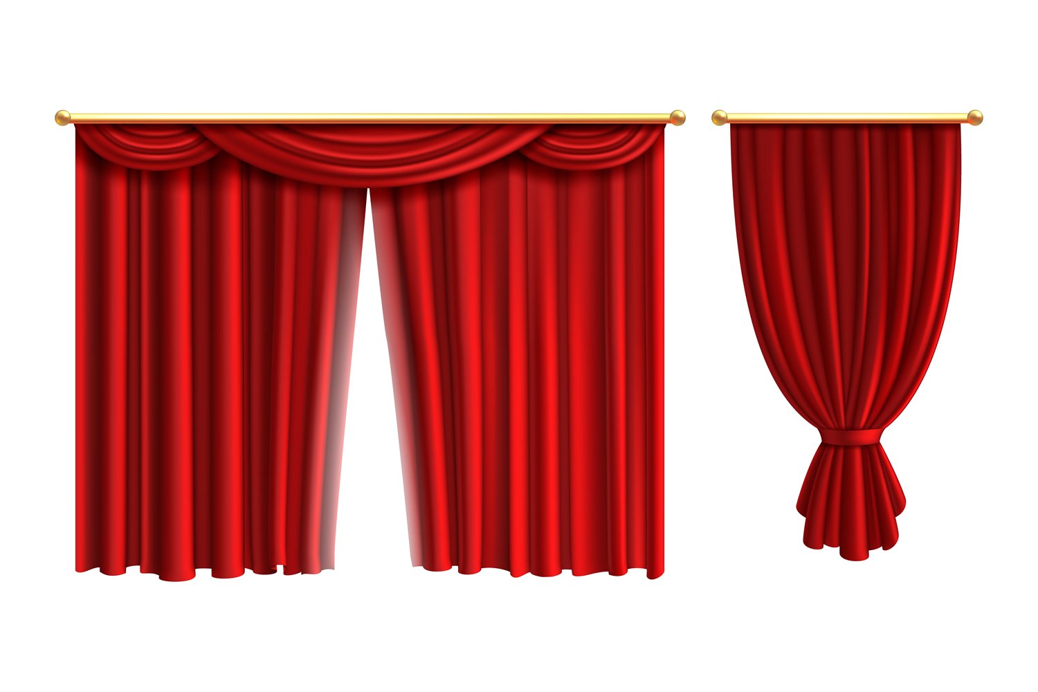 Realistic red curtains. Luxury curtain cornice open and clos (1423420 ...