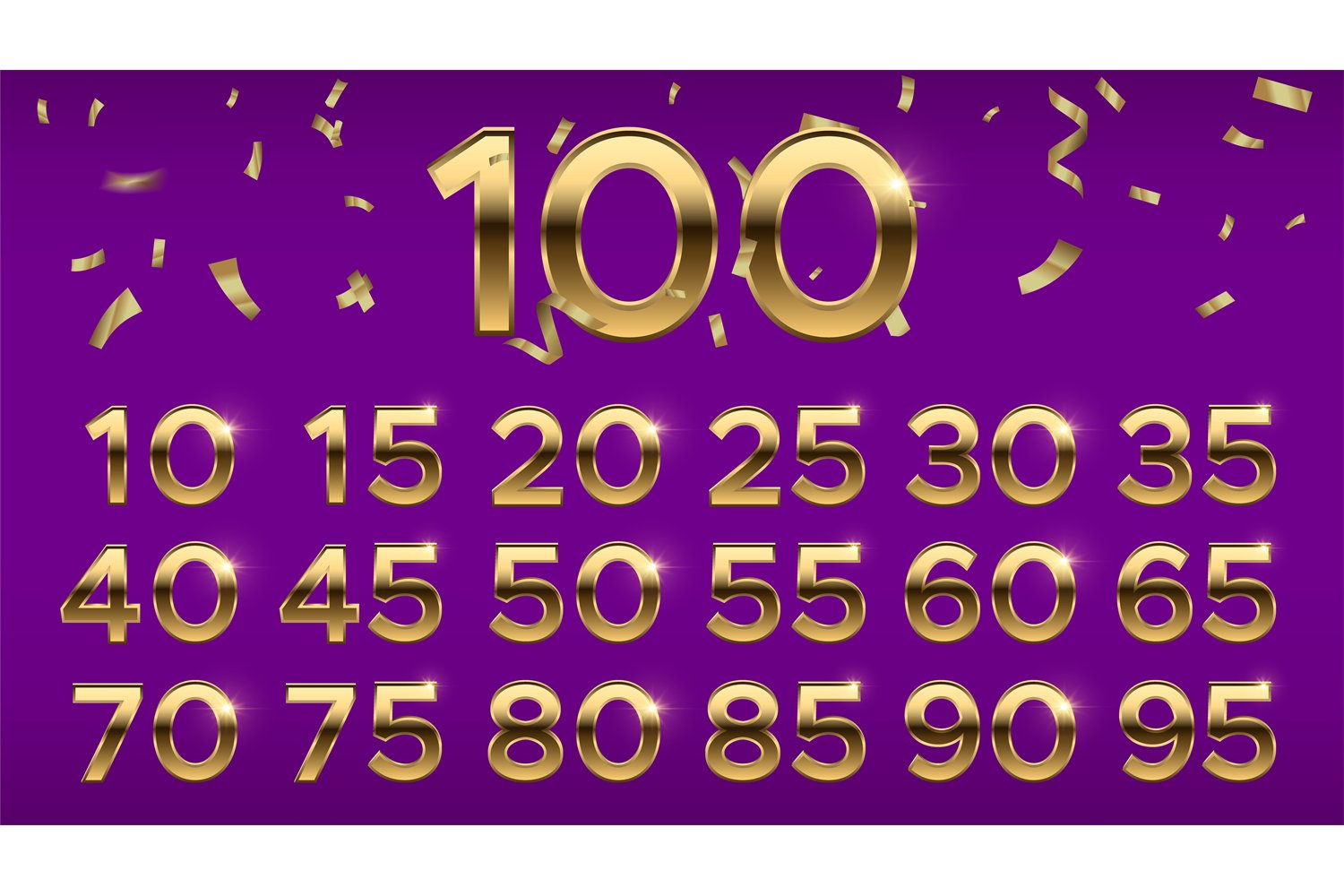 Anniversary numbers. Golden celebration number and confetti. (1779304 ...