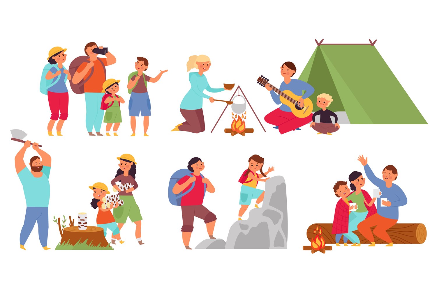 Cartoon hiking characters. Travelling people, funny woman tr (1779295 ...