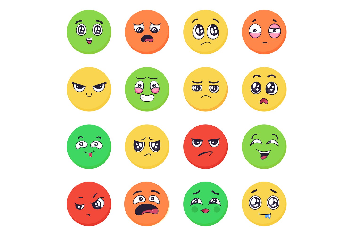 Cartoon emotions faces set. Emoji expressions with angry and (1468149 ...