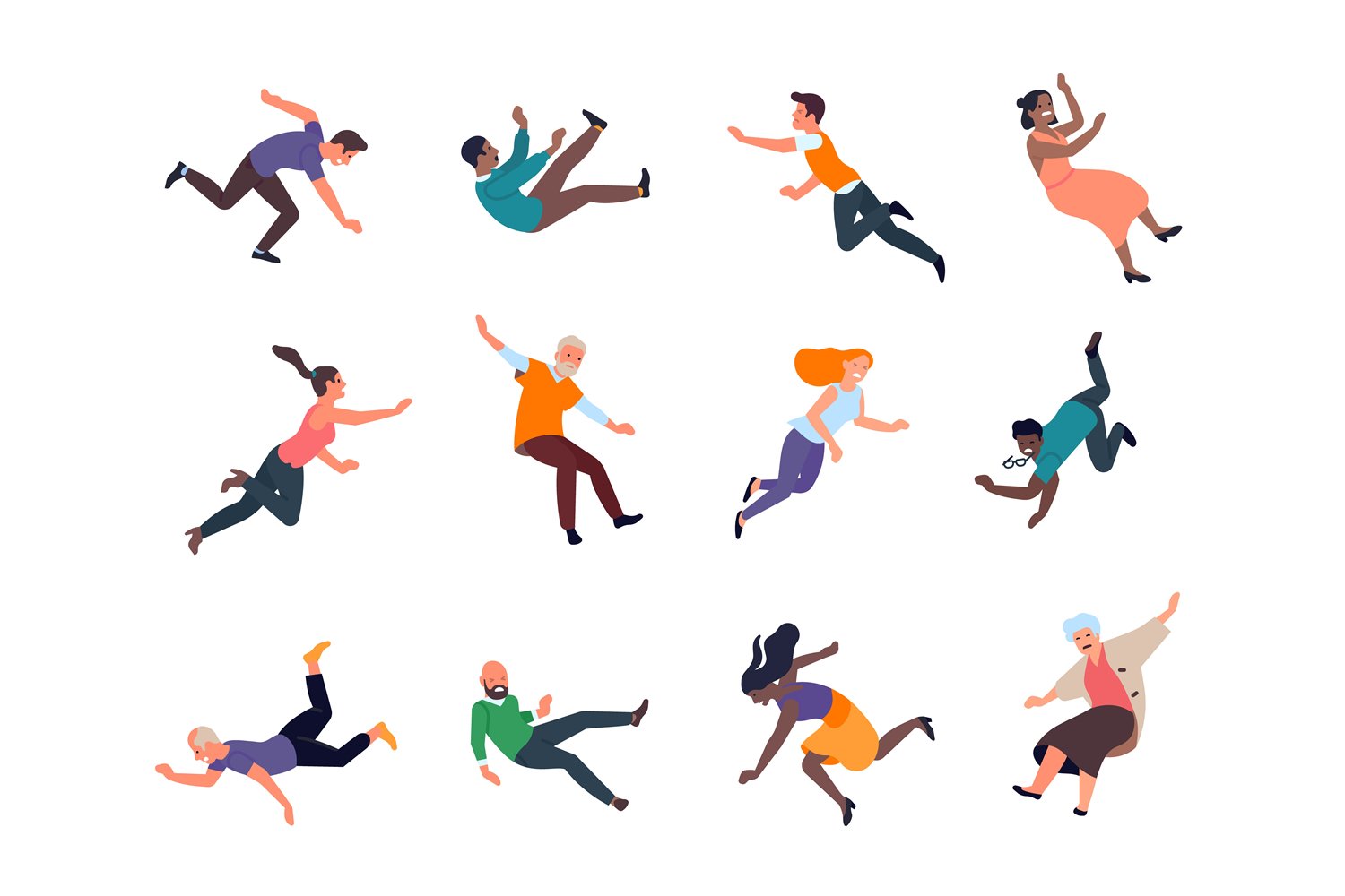 Falling people. Stumbling and slipped women and men differen (1808451 ...