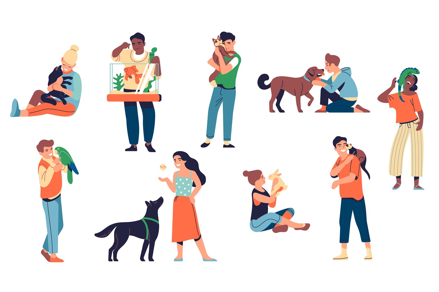 People with pets. Animals and happy loving owners, men and w (1821780 ...