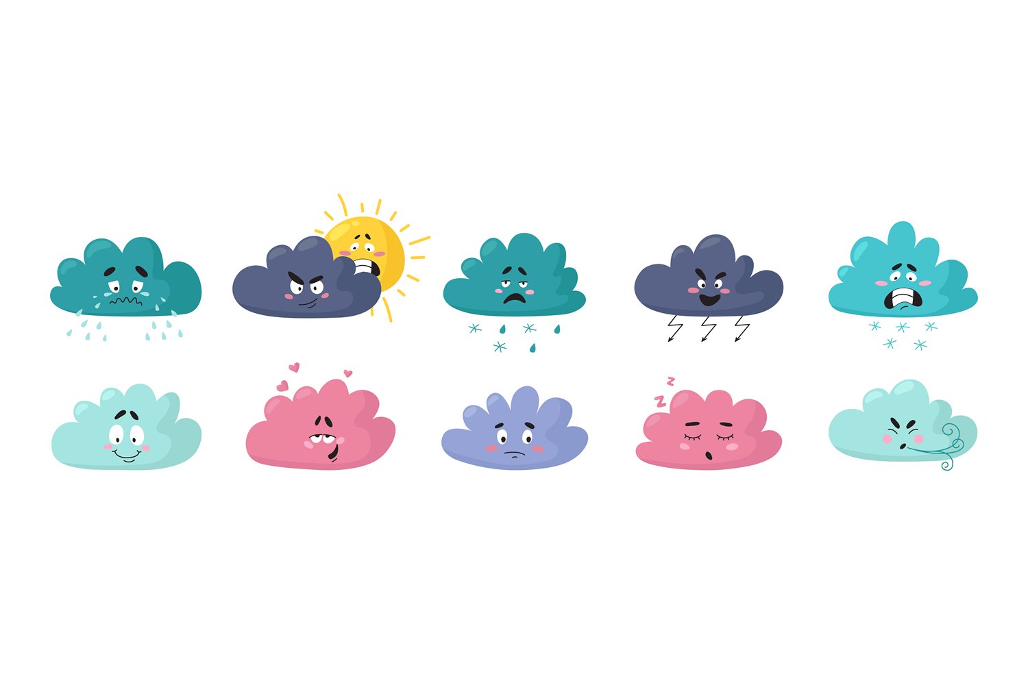 Cartoon weather clouds. Cute character, cloud emotions. Isol (1768440 ...