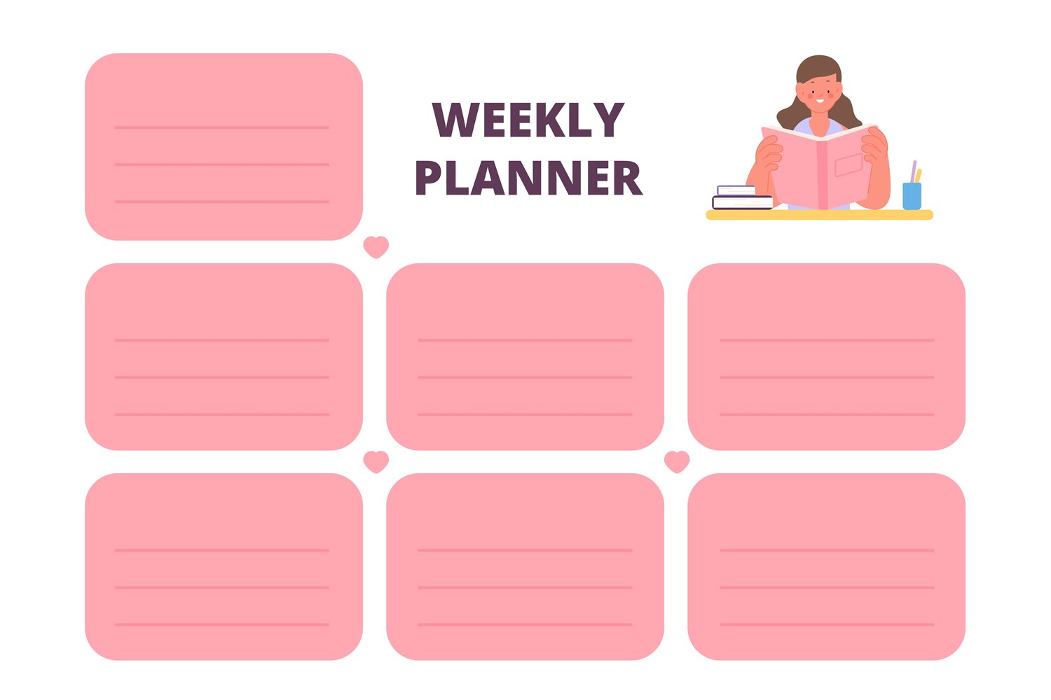 Weekly planner printable template. Empty planning week page