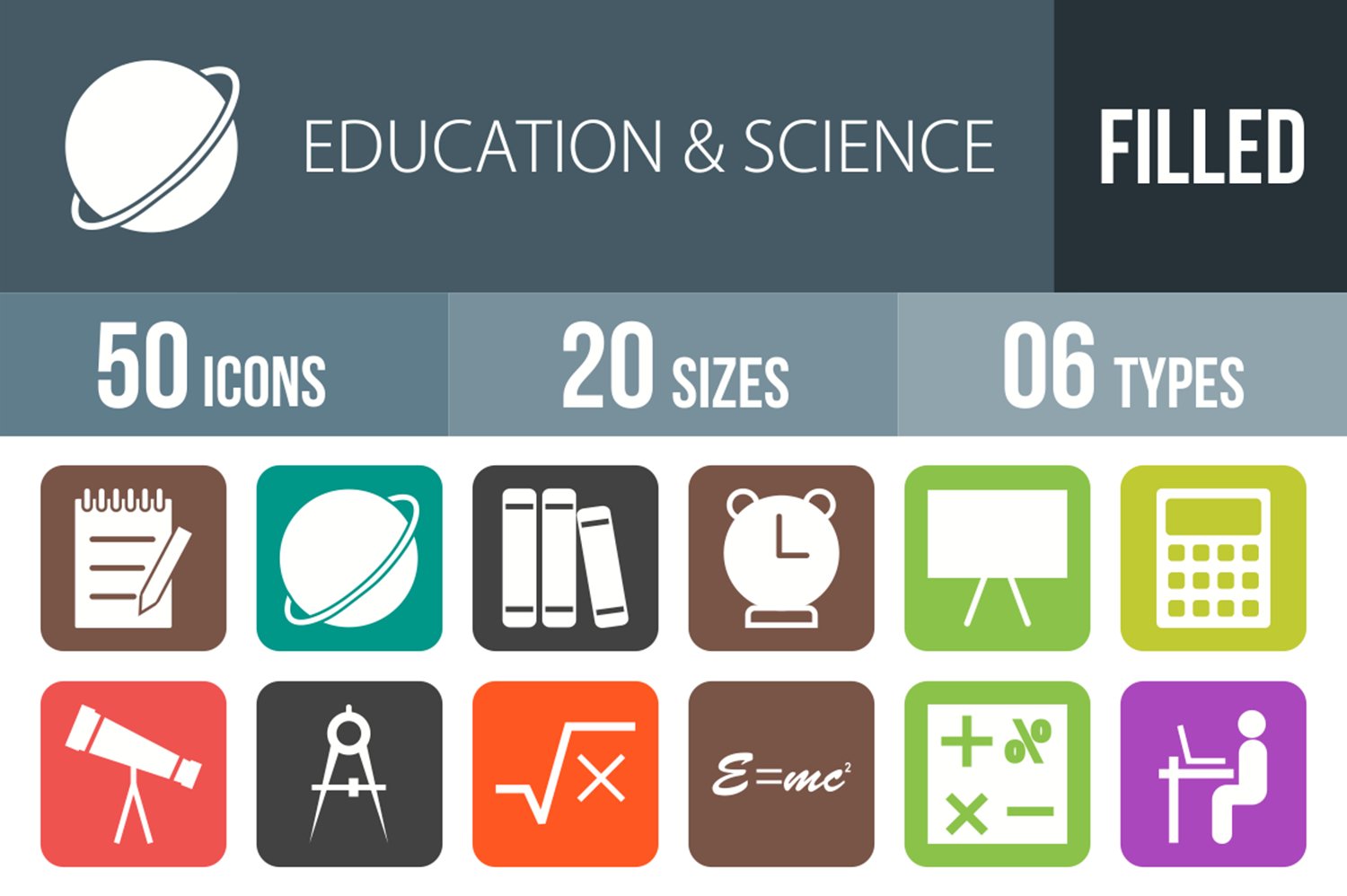 50 Education & Science Filled Round Corner Icons (278220) | Icons ...